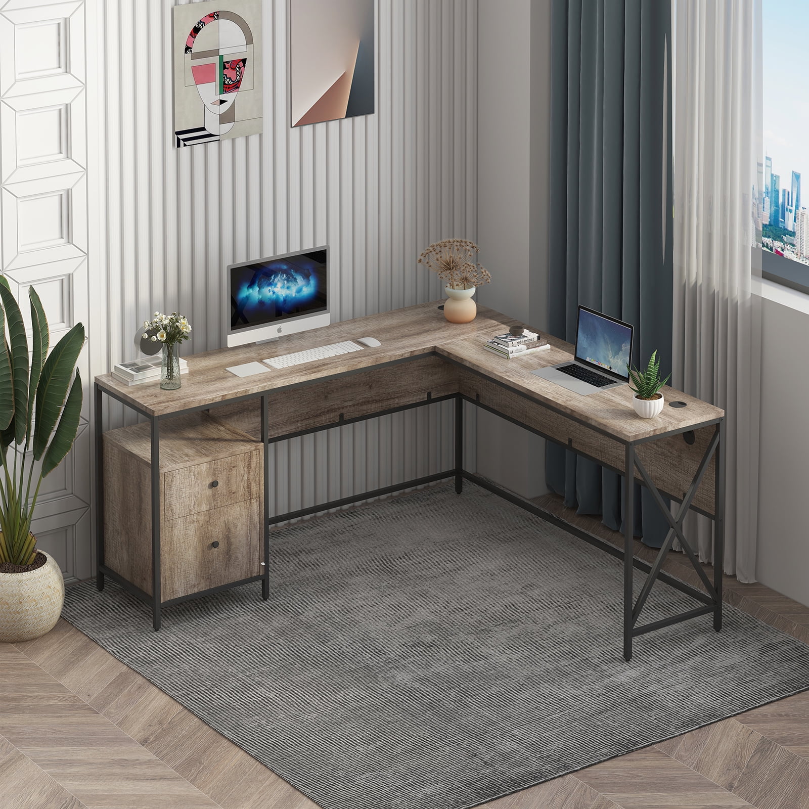 MUZZ Modern L-Shaped Computer Desk with Large Surface, Reversible ...