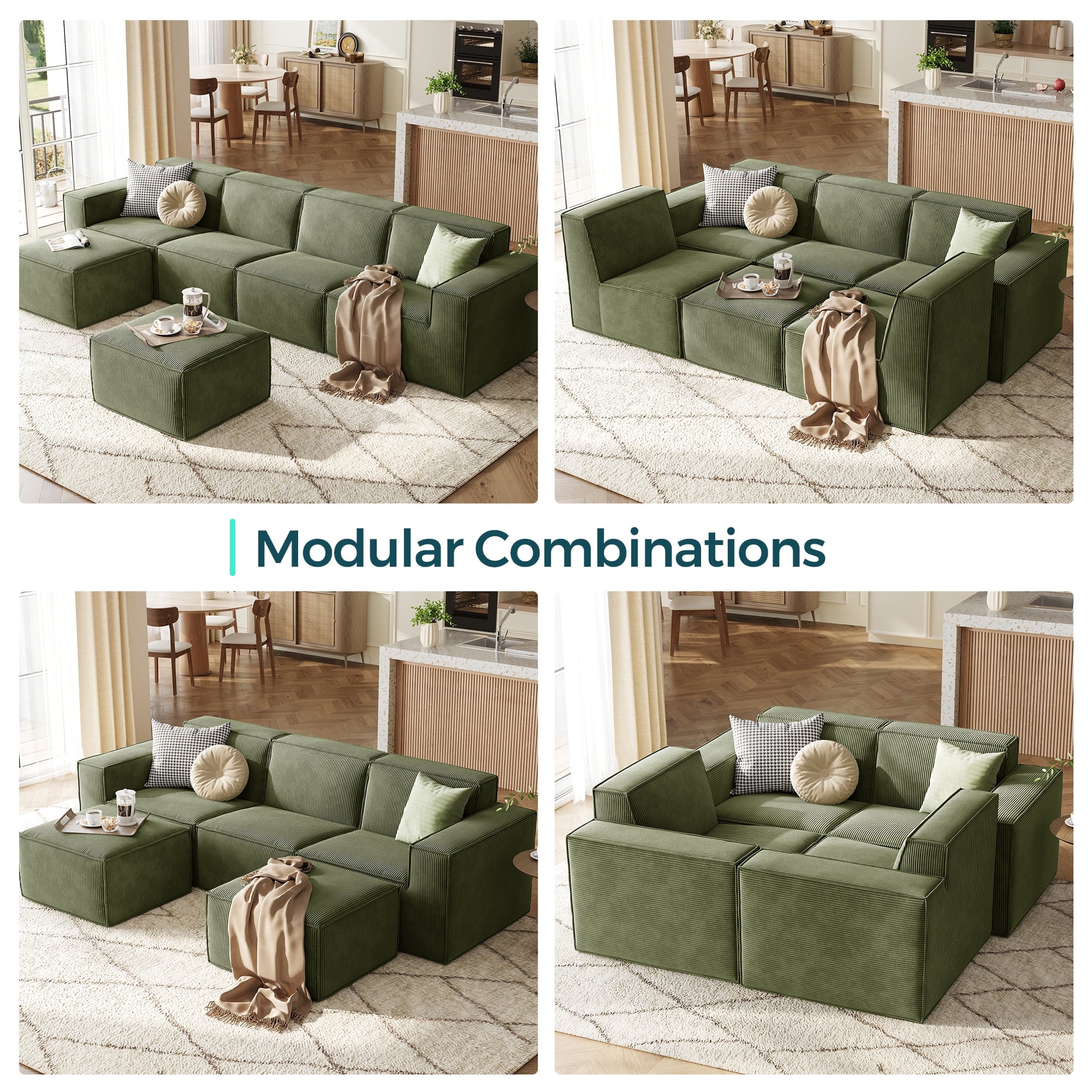 MUZZ Modular Sectional Sofa, Upholstered L-Shape Sofa with Supportive ...