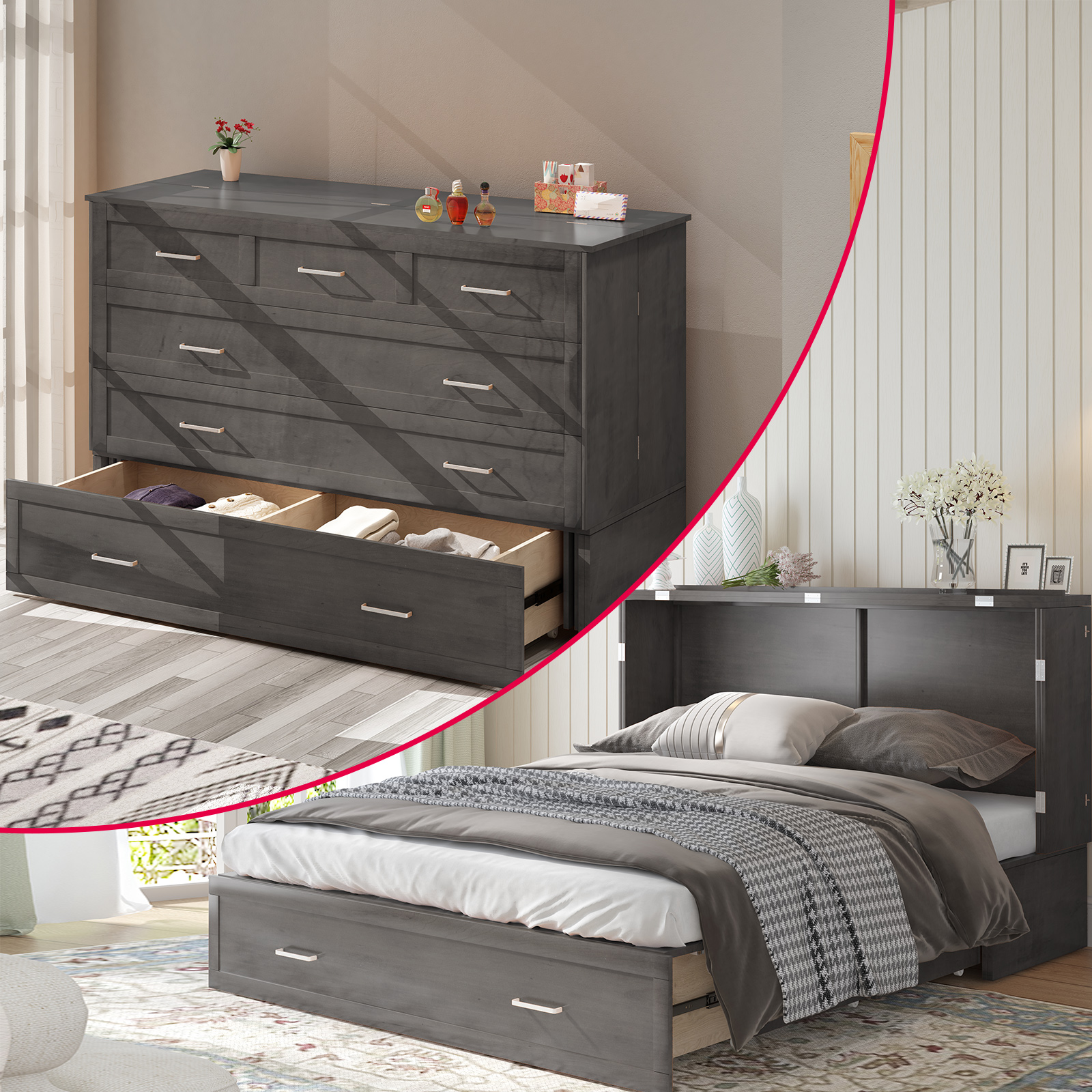 Churanty Queen Size Murphy Bed Queen Murphy Cabinet Bed With Usb Port