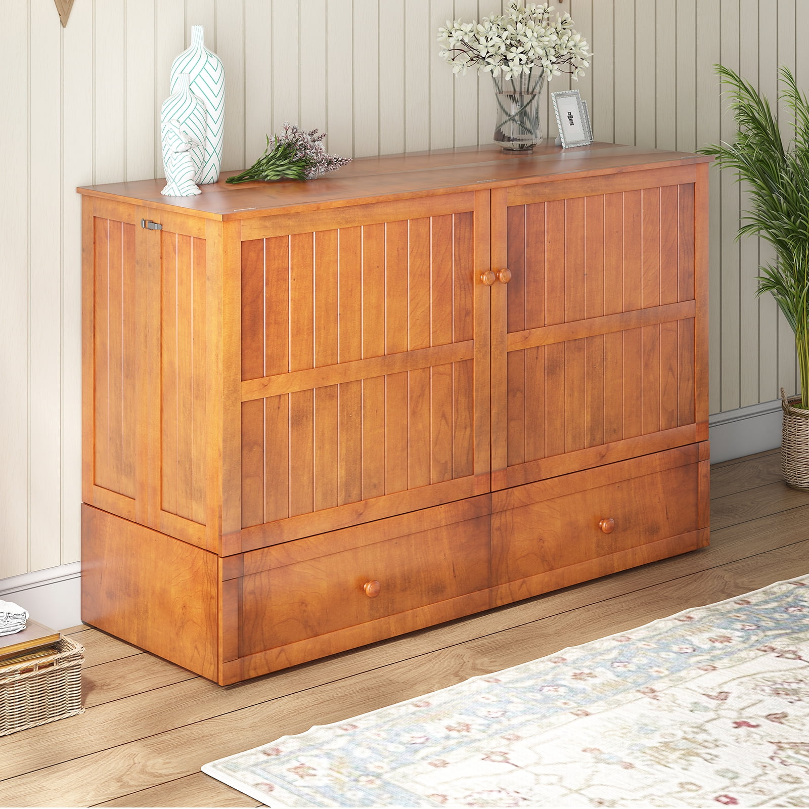 MUZZ Murphy Bed with Trifold Foam Mattress, Cabinet Bed with USB ...
