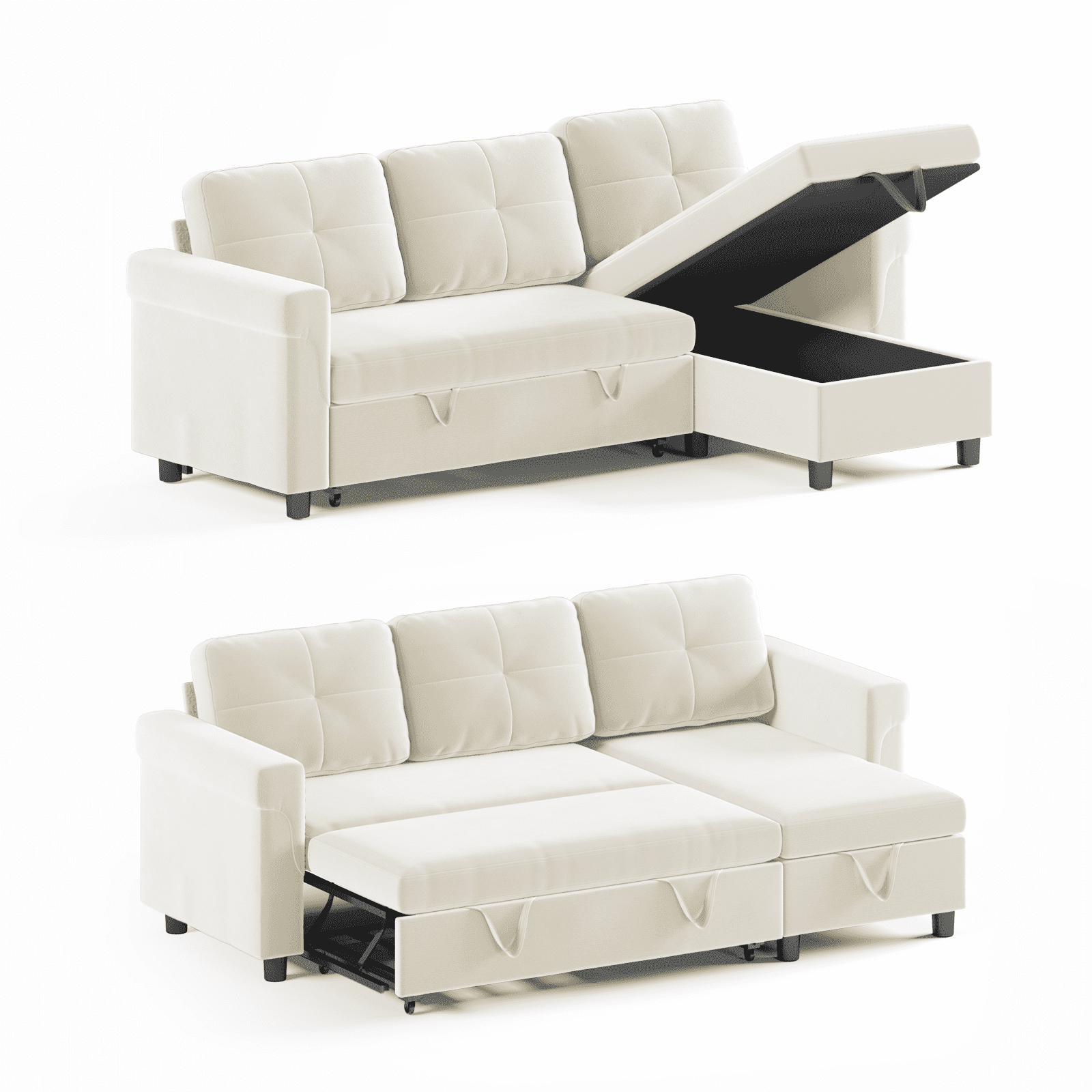 MUZZ Comfortable Pull Out Sleeper Sofa Bed with Reversible Storage ...