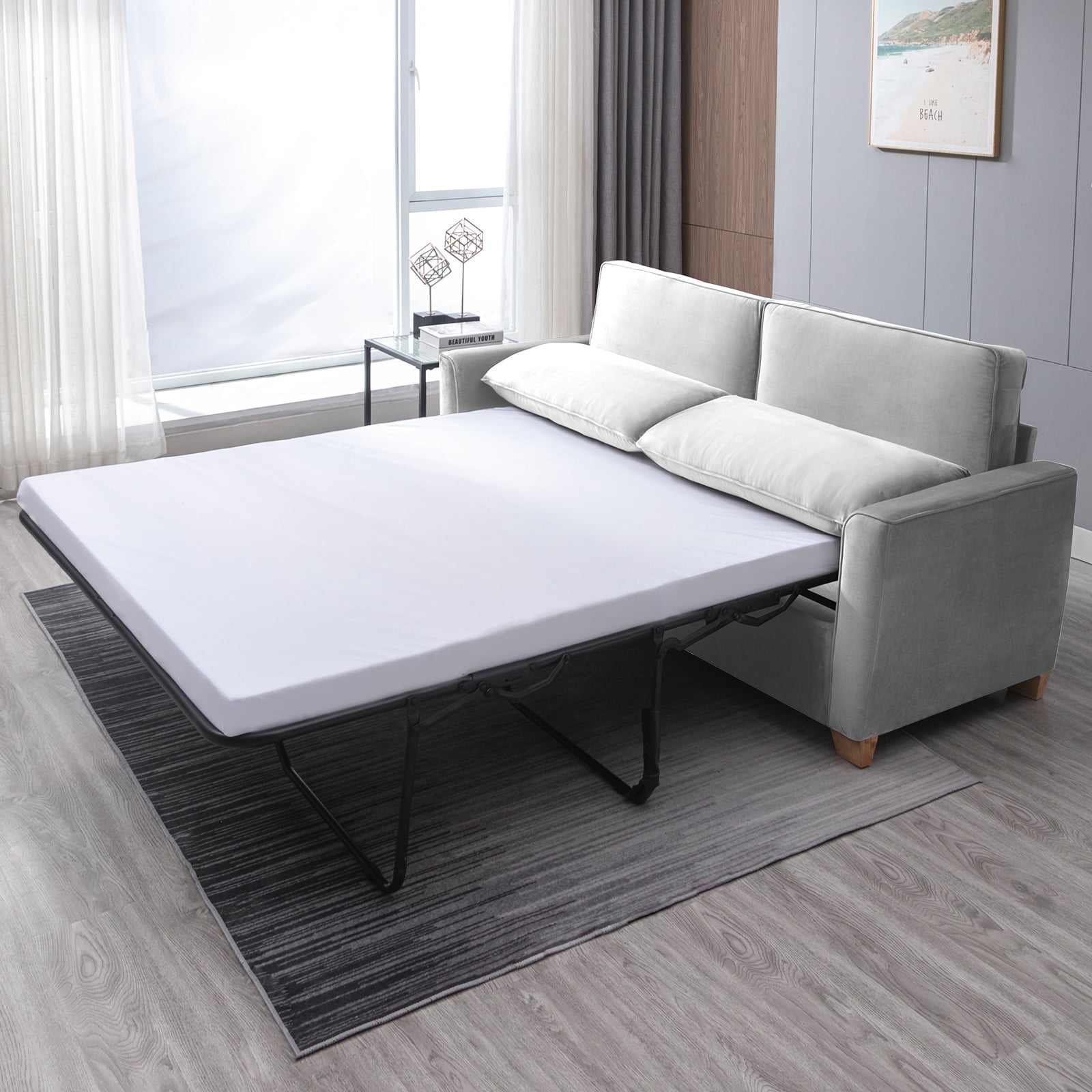 MUZZ Queen Size Pull Out Sofa Bed, 2-in-1 Convertible Sleeper Couch ...
