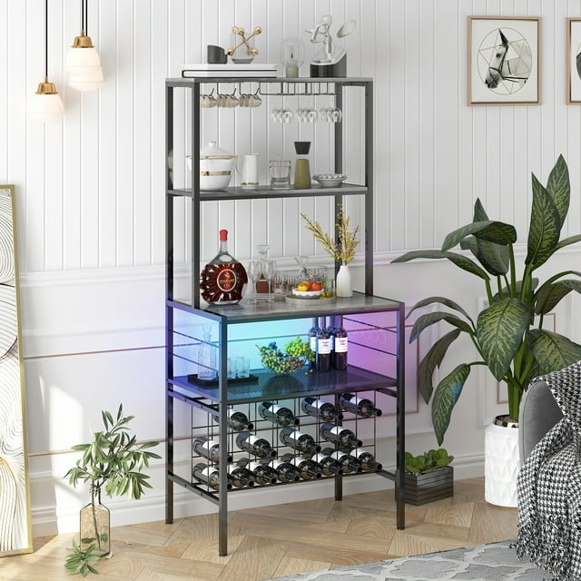 MUZZ RGB LED Wine Rack, Wall Mounted Liquor Display Metal Shelves for ...