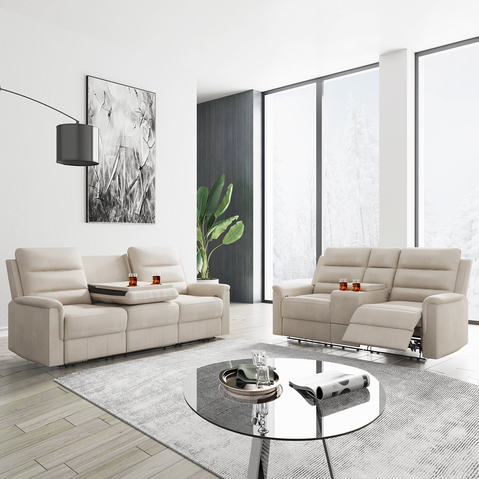 MUZZ Reclining Sofa&Loveseat Recliner Set,Living Room Set/Theater ...