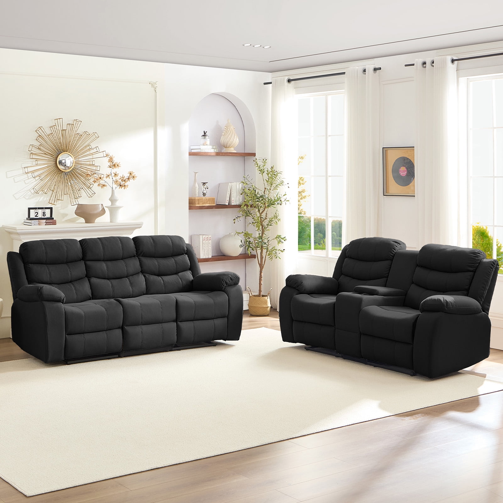 MUZZ Reclining Sofa&Loveseat, Dark Grey Couch Theater Furniture Set ...
