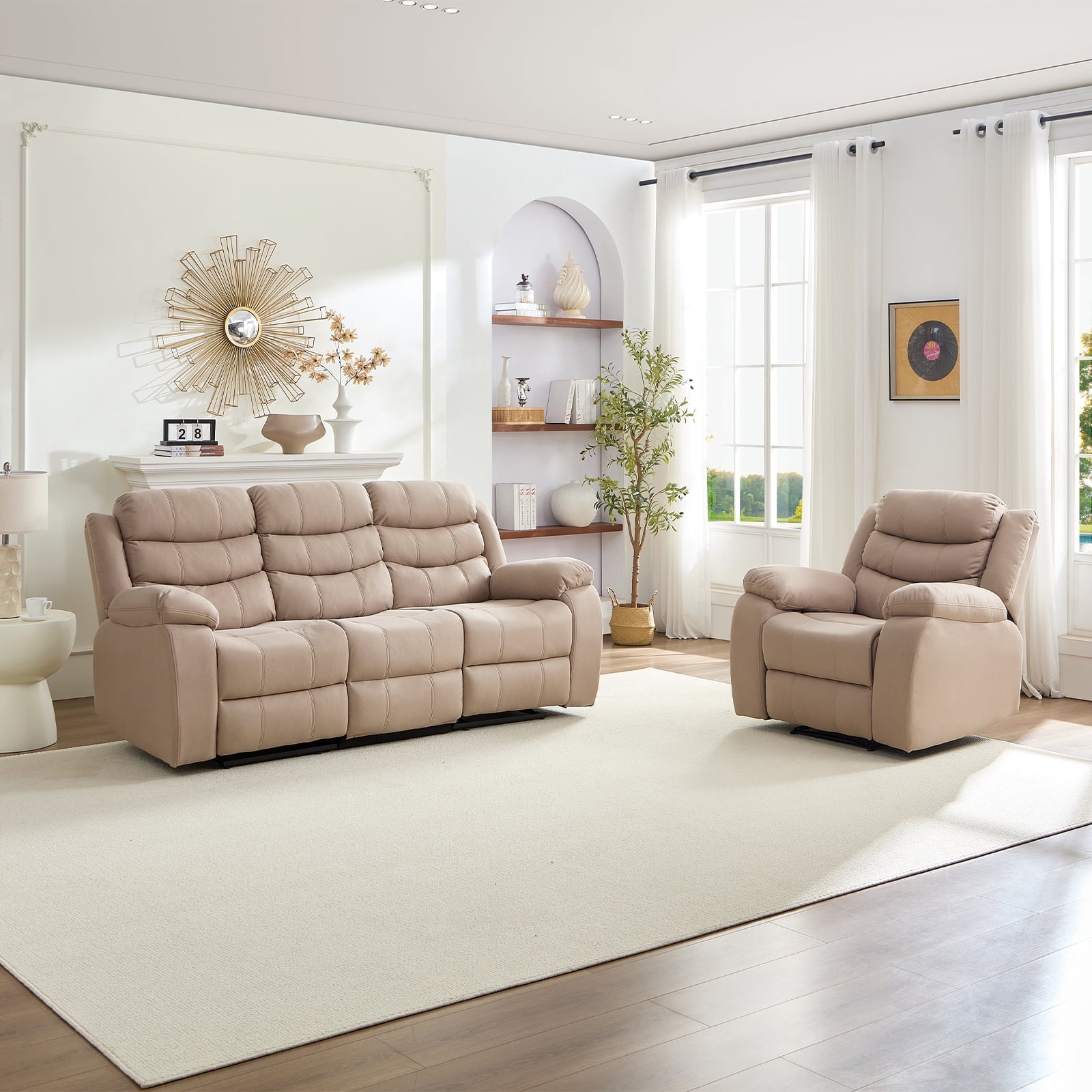 MUZZ Reclining Sofa Set, Modern Recliner Sofa with Cup Holders, Flip-Up ...
