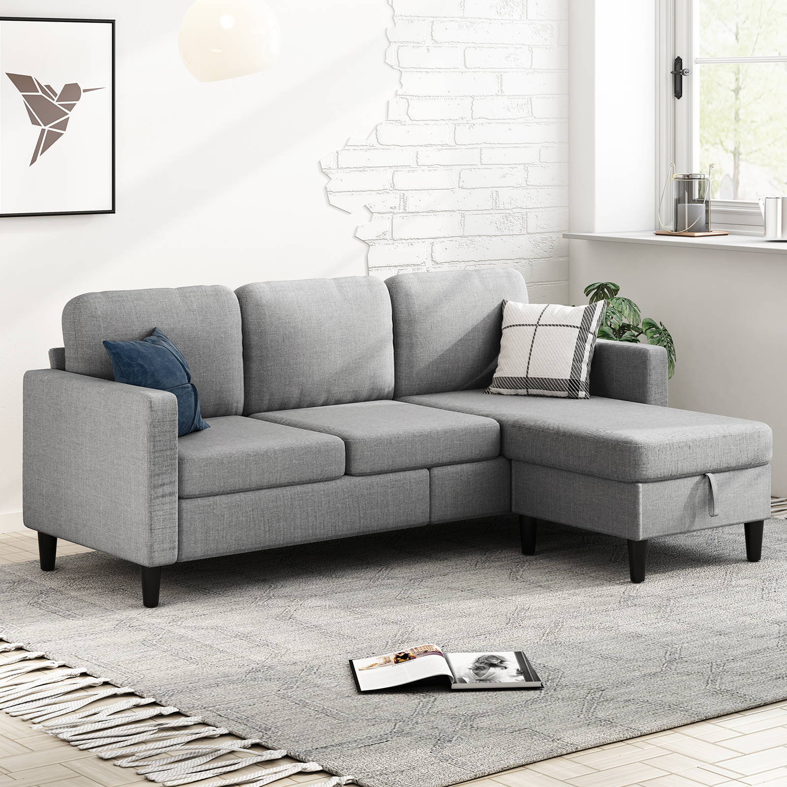 Holaki 4 Seat L-Shaped Fabric Sofa with Removable Ottomans and 5 ...