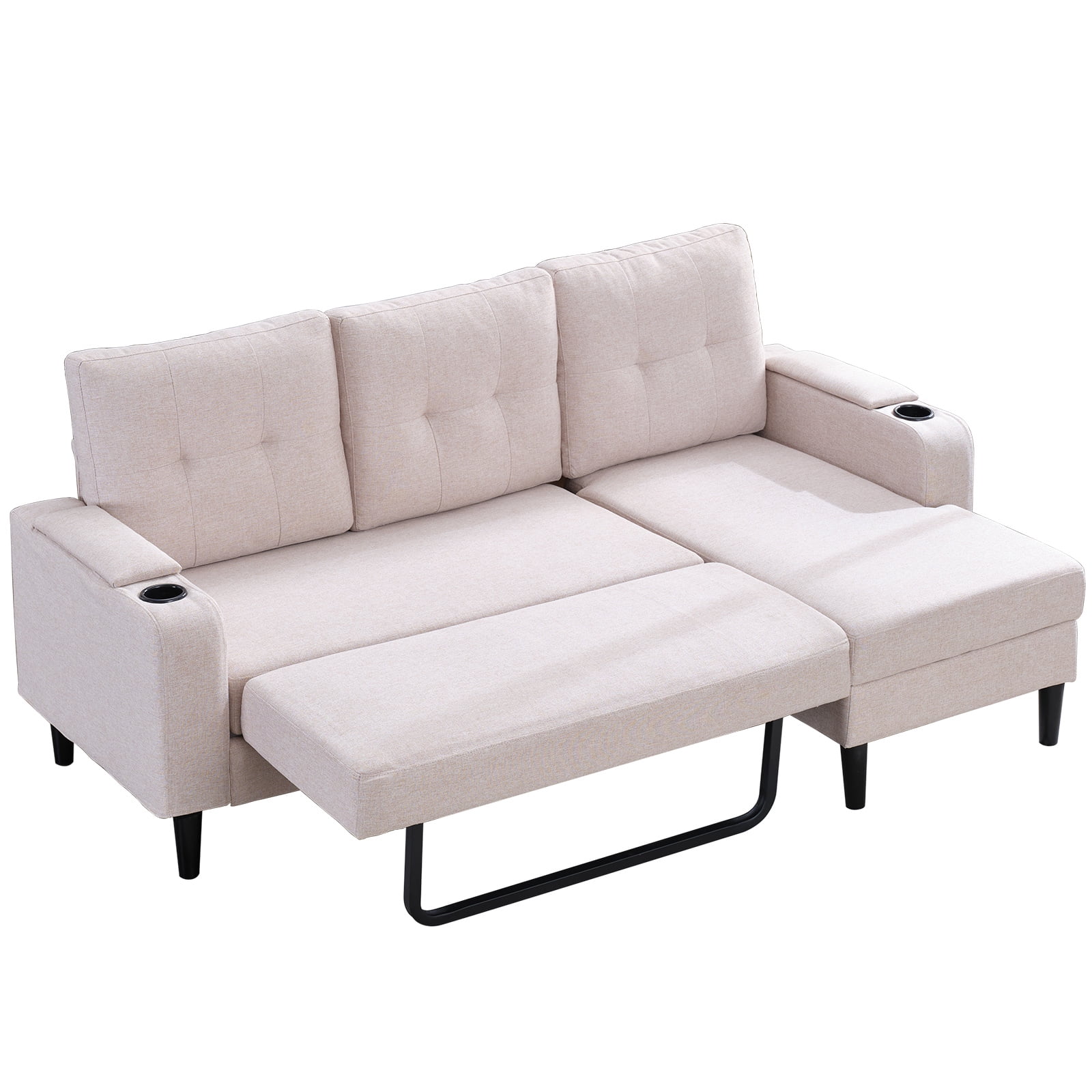 MUZZ Convertible Sectional Sofa with Pull Out Bed and Storage Chaise ...