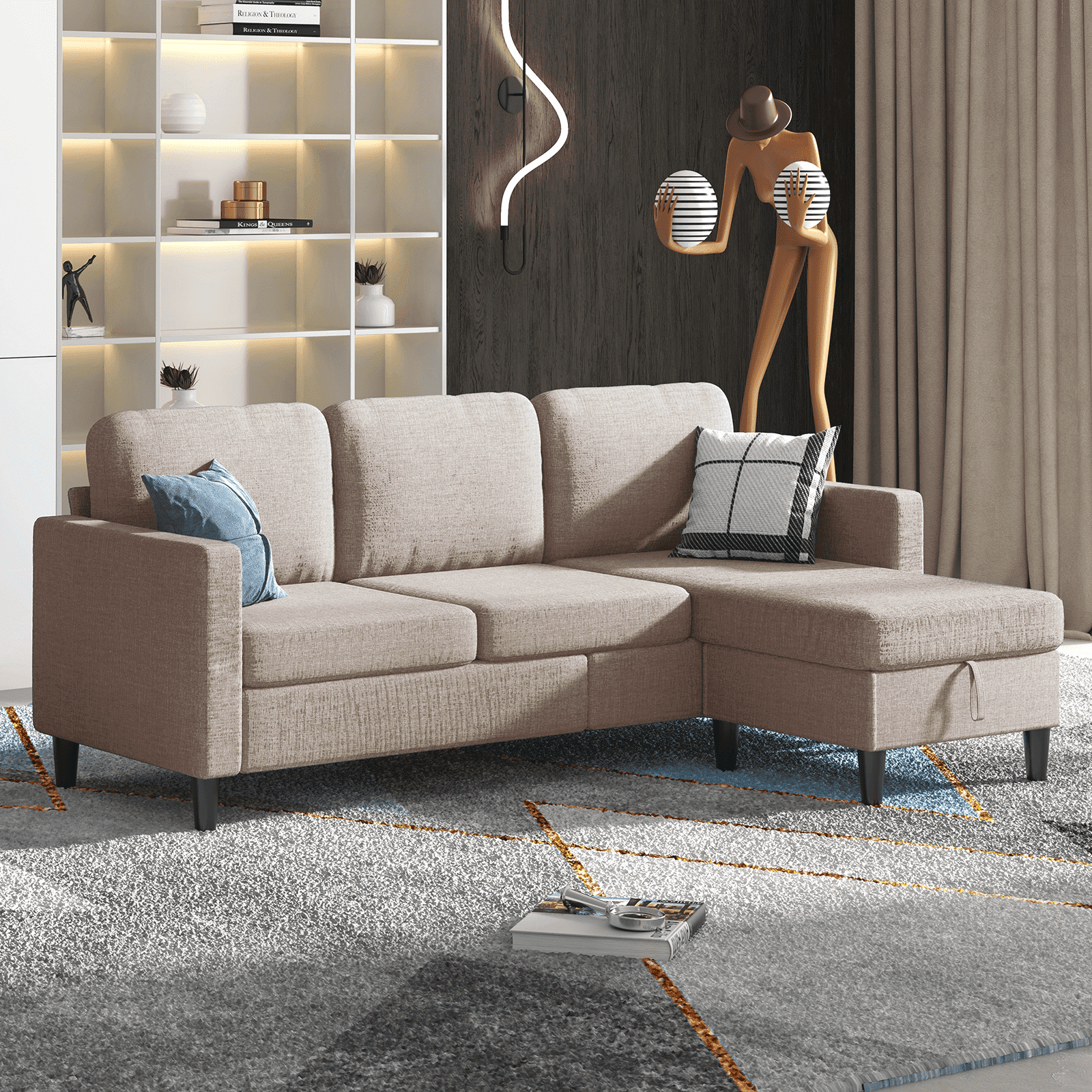 MUZZ Sectional Sofa with Movable Storage Ottoman, Small L-Shaped ...