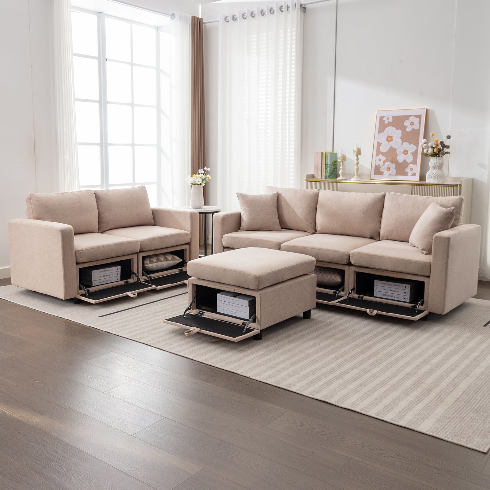 MUZZ Living Room Soft Set with Large Storage Space (3-Seat Sofa ...