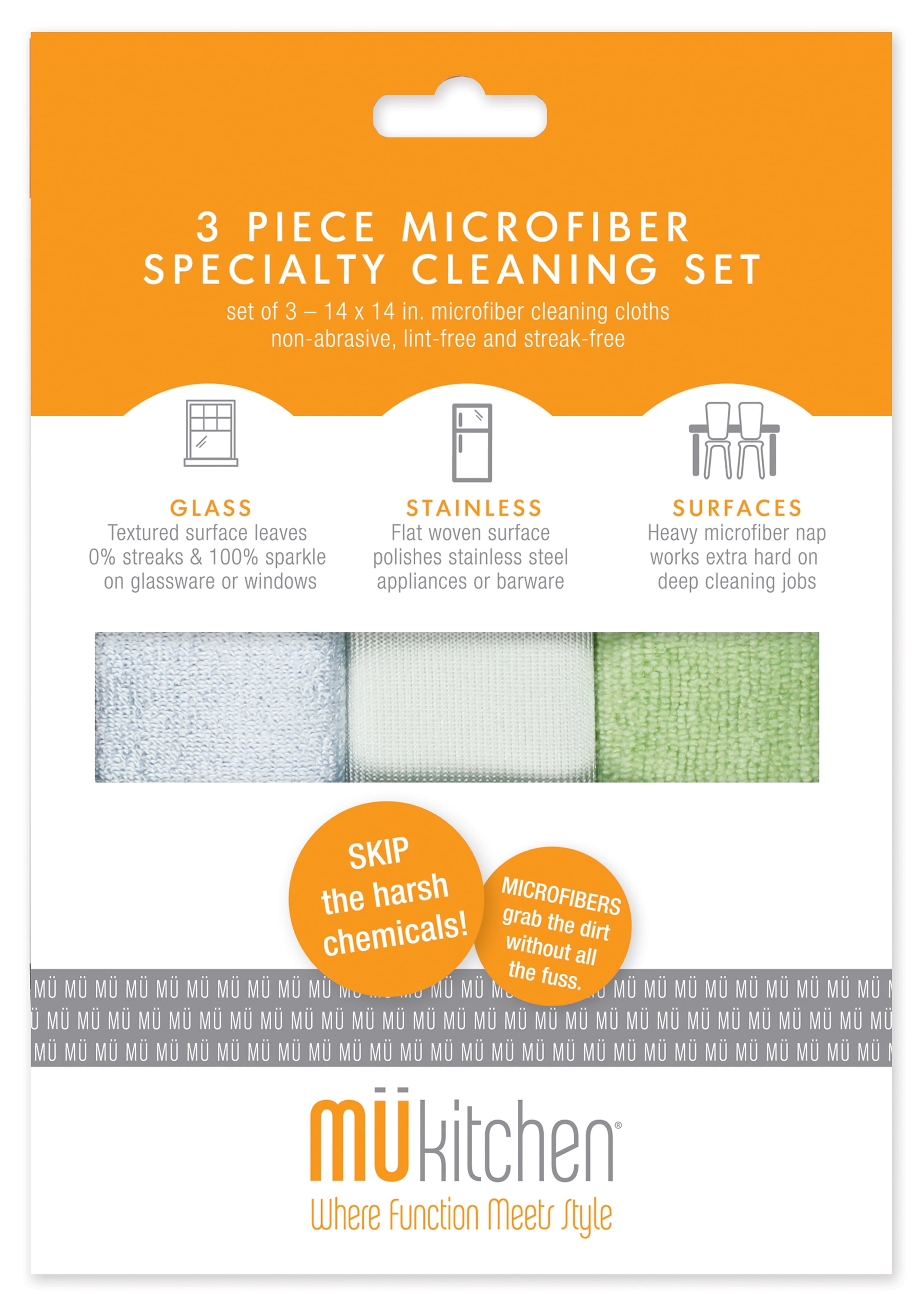 MUkitchen Assorted Microfiber Specialty Cleaning Cloths Set of 3 ...