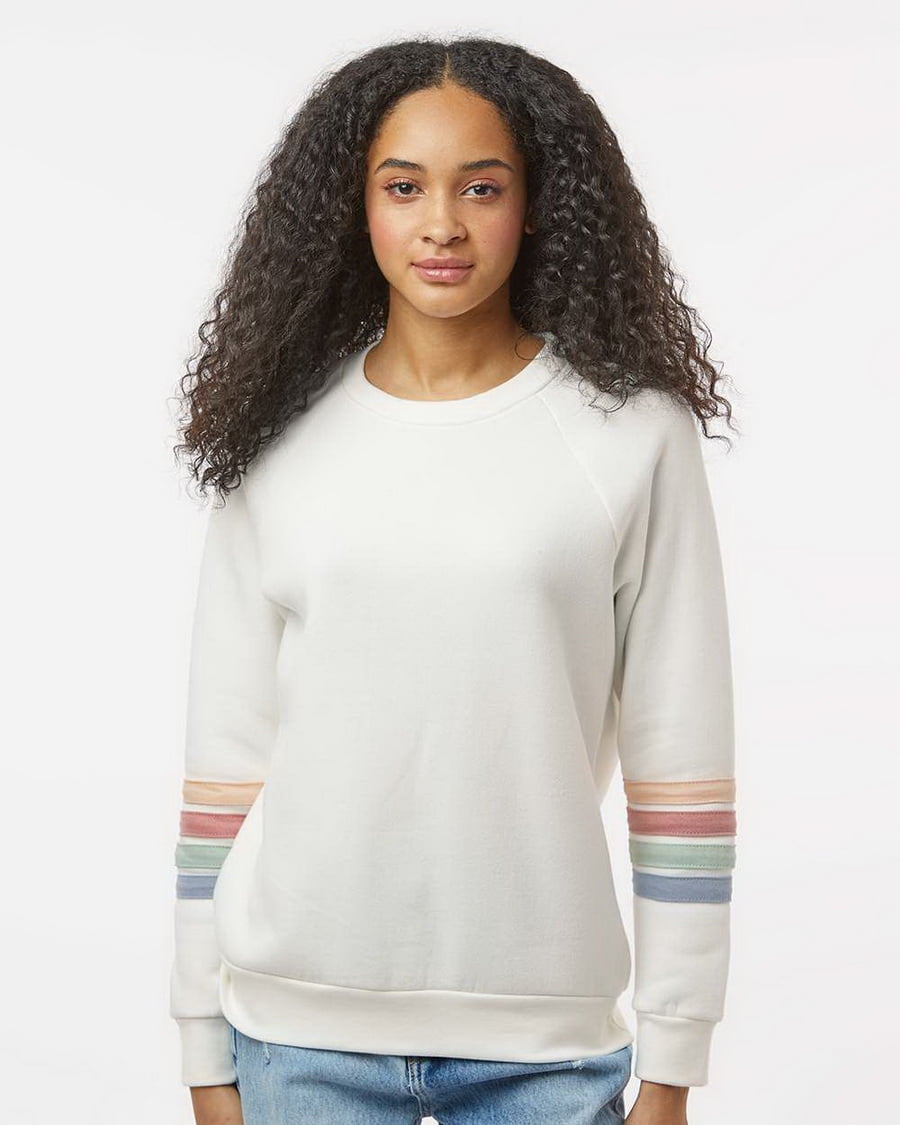 MV Sport W23152 Women's Striped Sleeves Crewneck Sweatshirt-Ivory-M ...