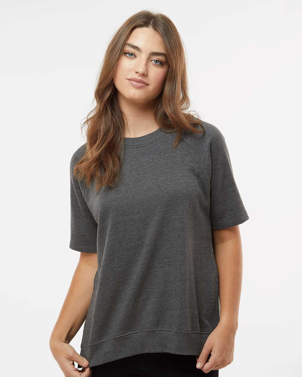 MV Sport Women's French Terry Crewneck Pullover, Short Sleeve, Charcoal ...