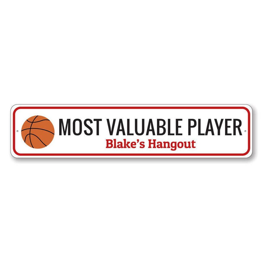 MVP Basketball Sign Kid Room Hangout Sign Metal Wall Decor Size: 4 x 16 ...