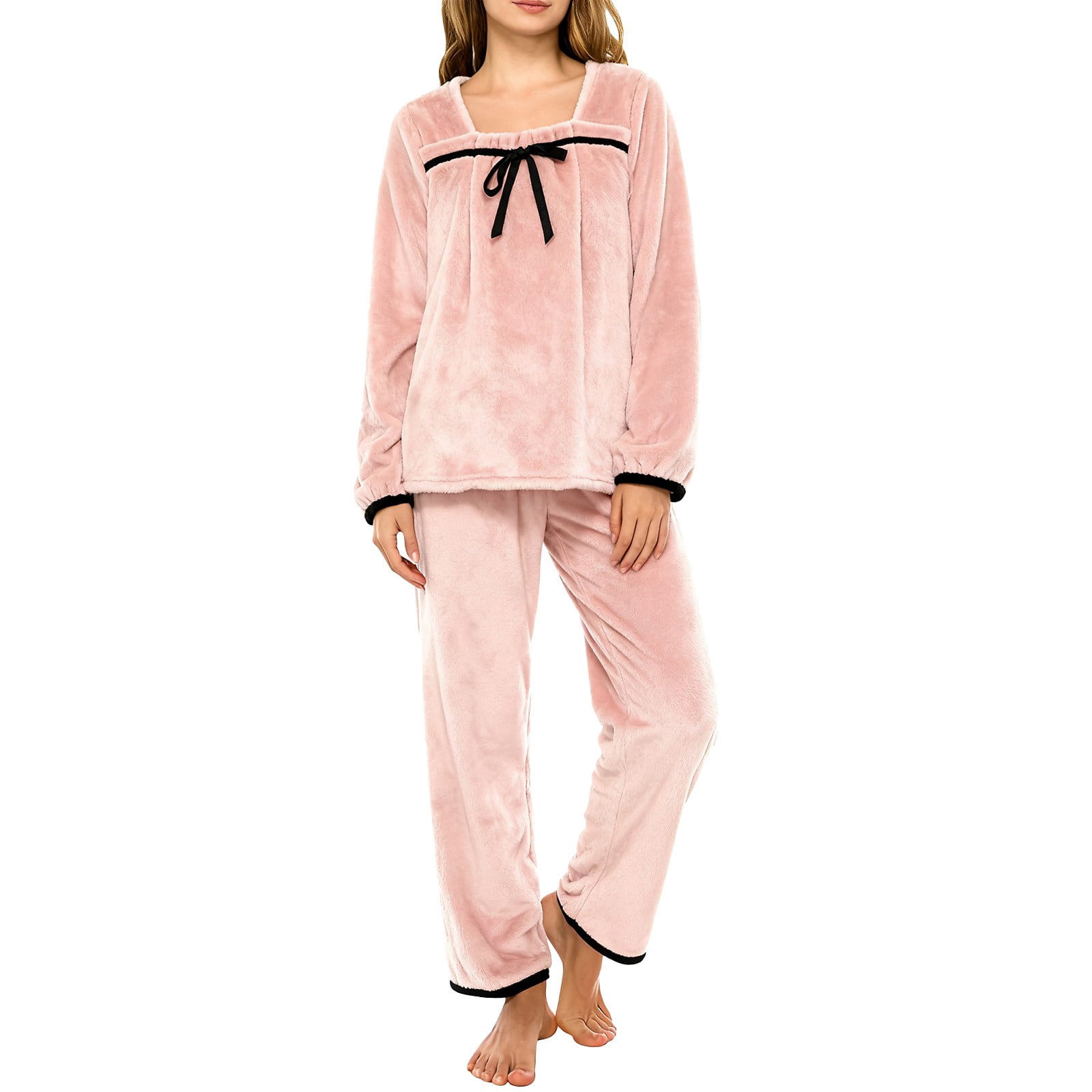 MVRLSH Fall Pajamas Women Winter Flannel Pajama Set Coral Fleece Fabric ...