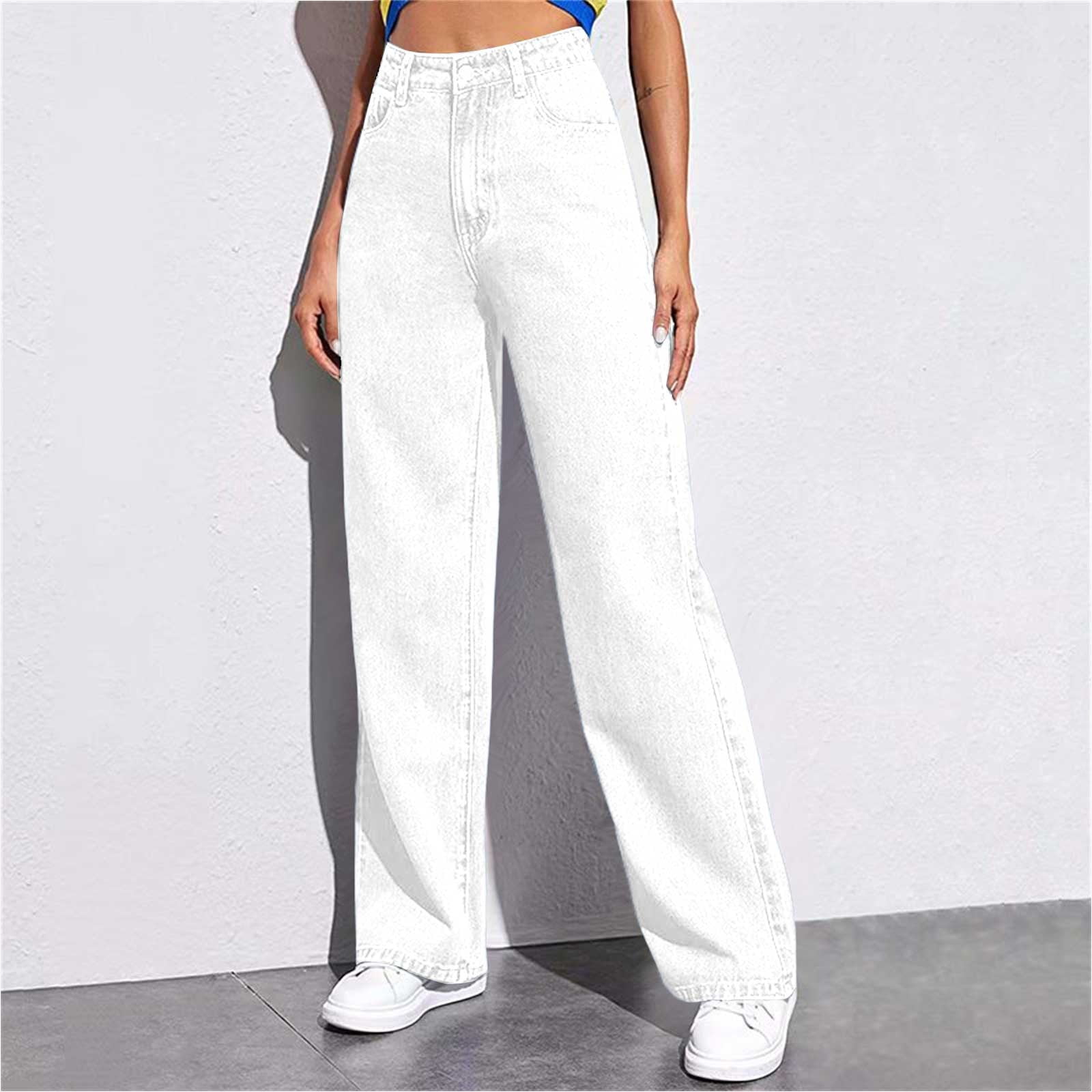 MVRLSH Jeans For Women Cowboy High Waist Wide Leg Loose Solid Color ...