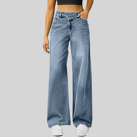 MVRLSH Jeans For Women High Waist Baggy Wide Leg Stretchy Denim Jeans ...