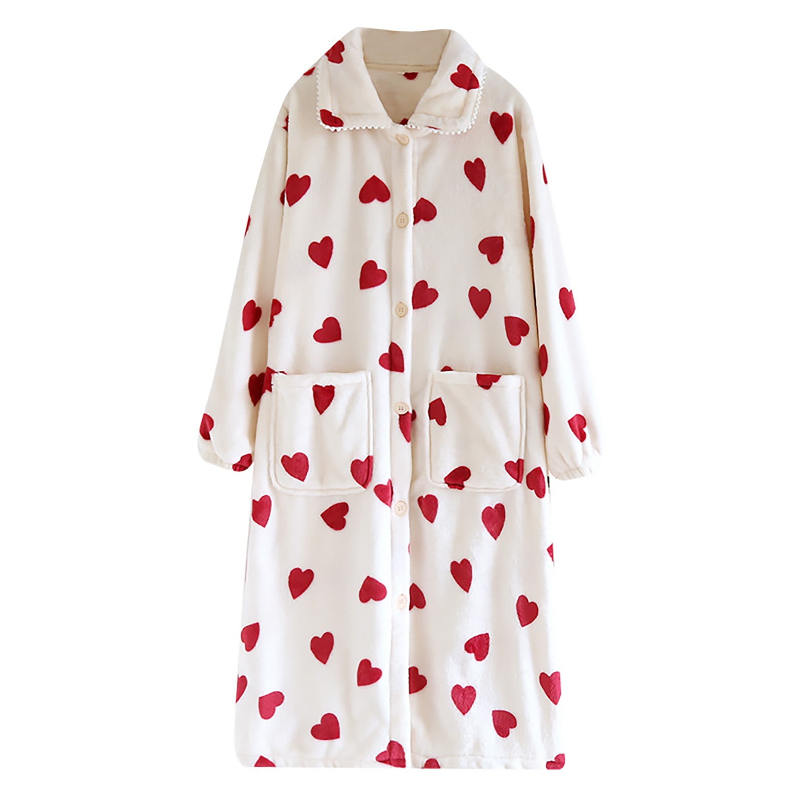 MVRLSH Long Robes for Women Fuzzy Button Down Heart Robe With Collar ...