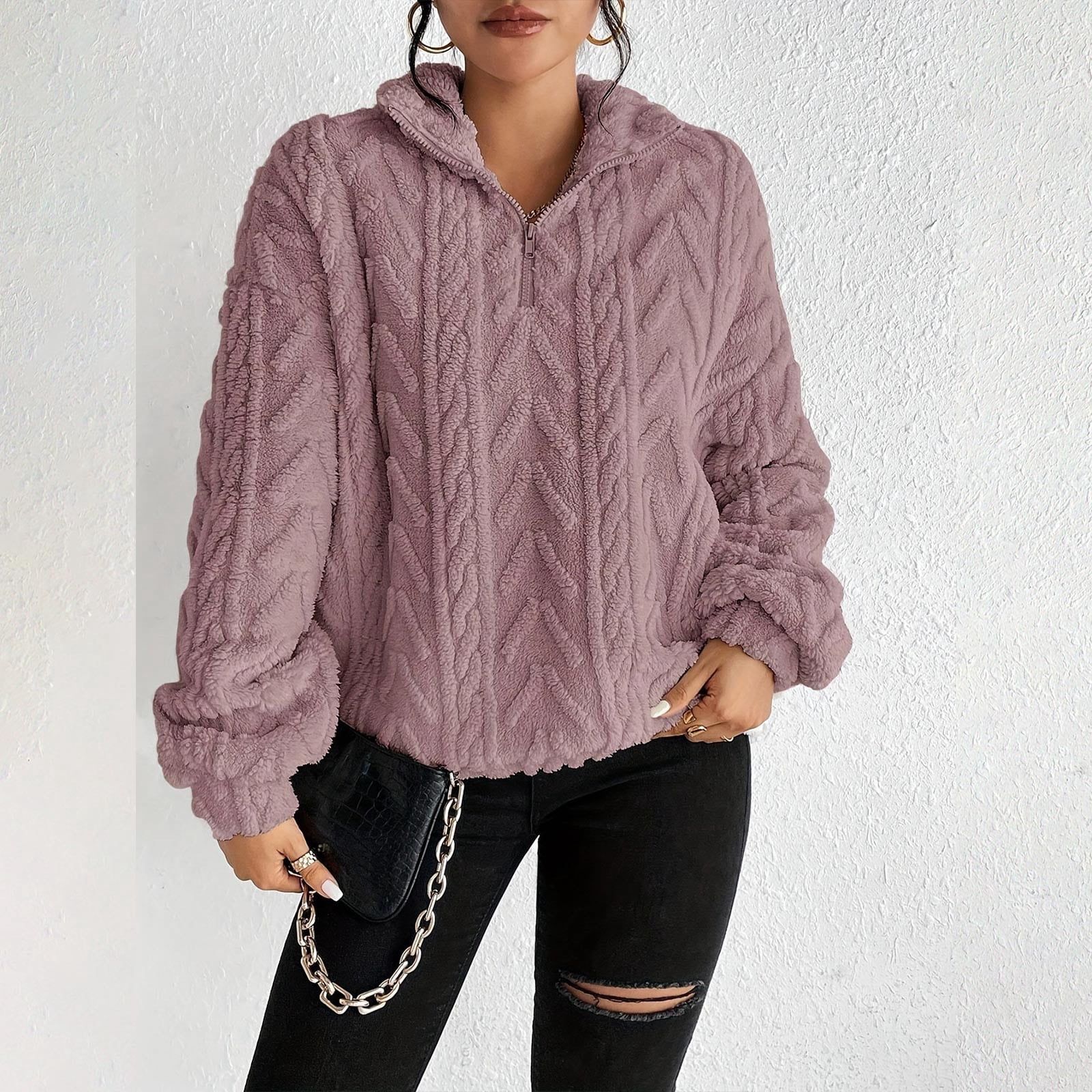 MVRLSH Oversized Sweatshirt For Women Double Plush Floral Print Zipper ...