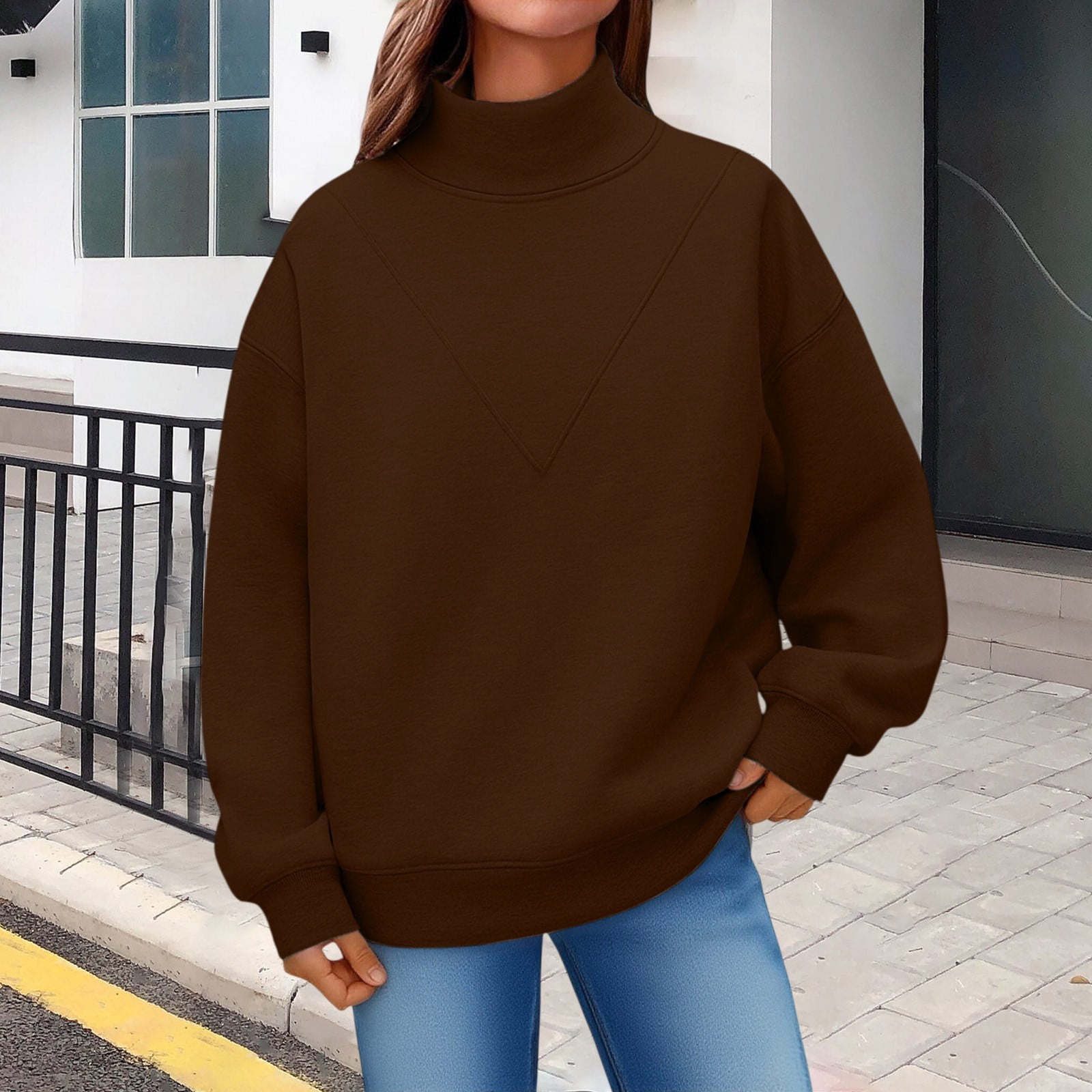 MVRLSH Oversized Sweatshirt For Women Oversized Mock Neck Pullover Long ...