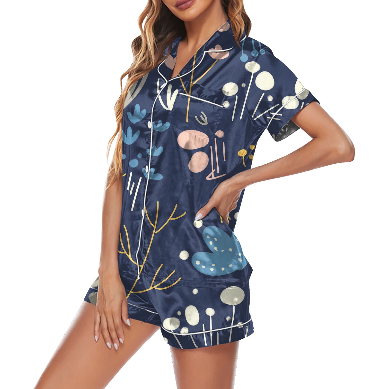 MVRLSH Womens Lounge Pajama Sets Colorful Print Short Sleeve Short Pant ...