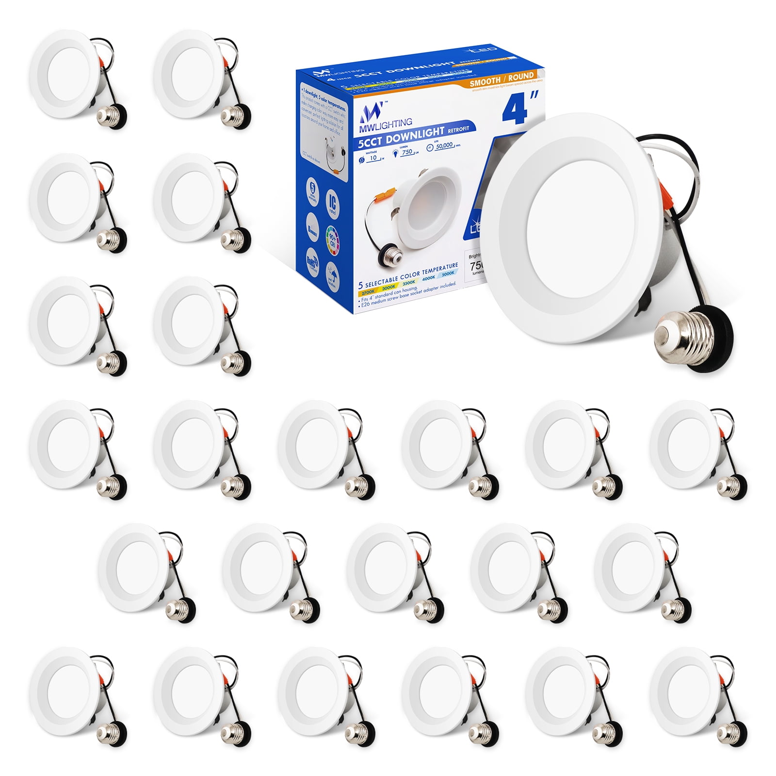 MW Lighting 4-Inch Recessed Downlight,Retrofit 4 in LED Light Dimmable,5CCT 24-Count - Walmart.com
