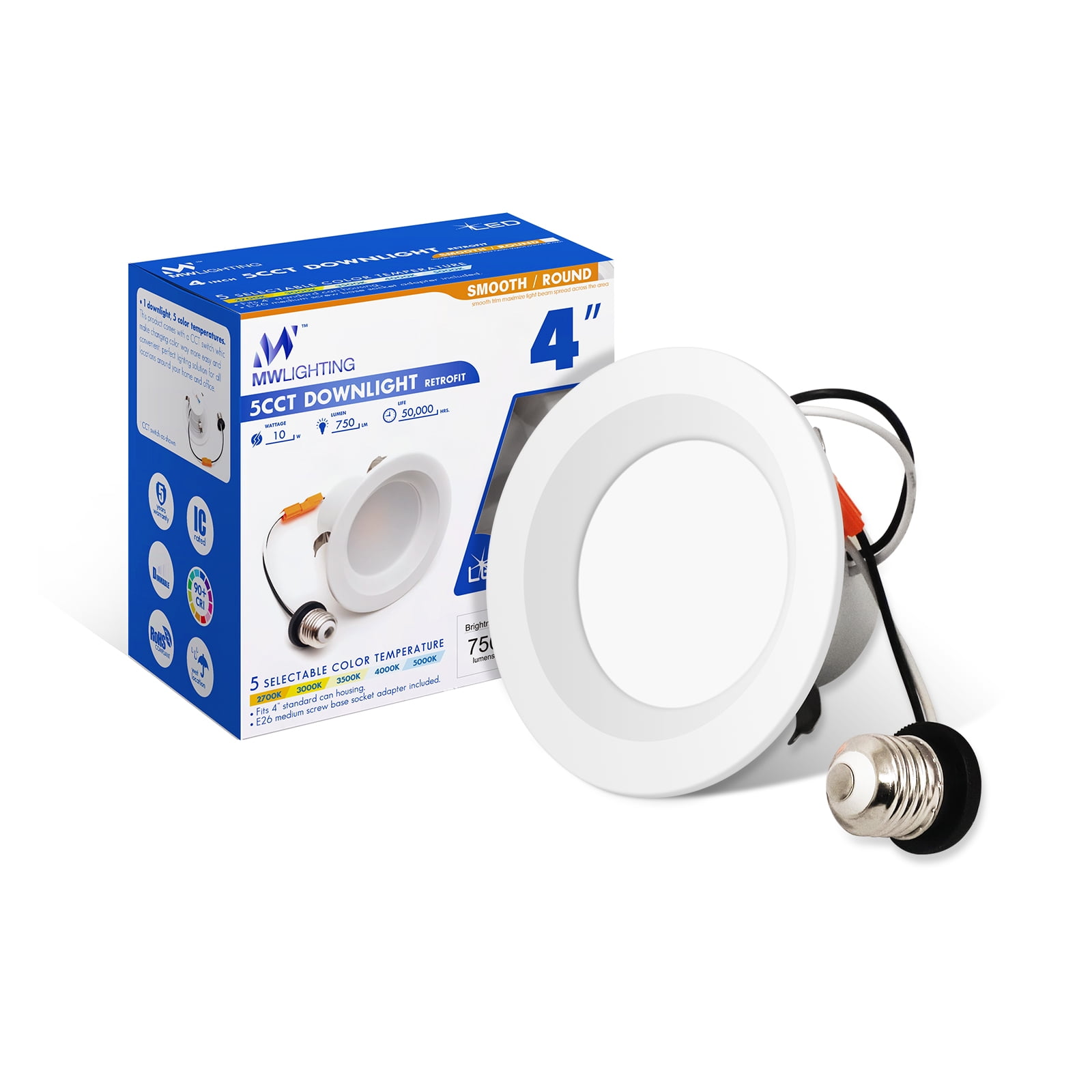 MW Lighting 4 Inch Recessed Light, 10W=75W,2700K-5000K 5CCT, Dimmable ...