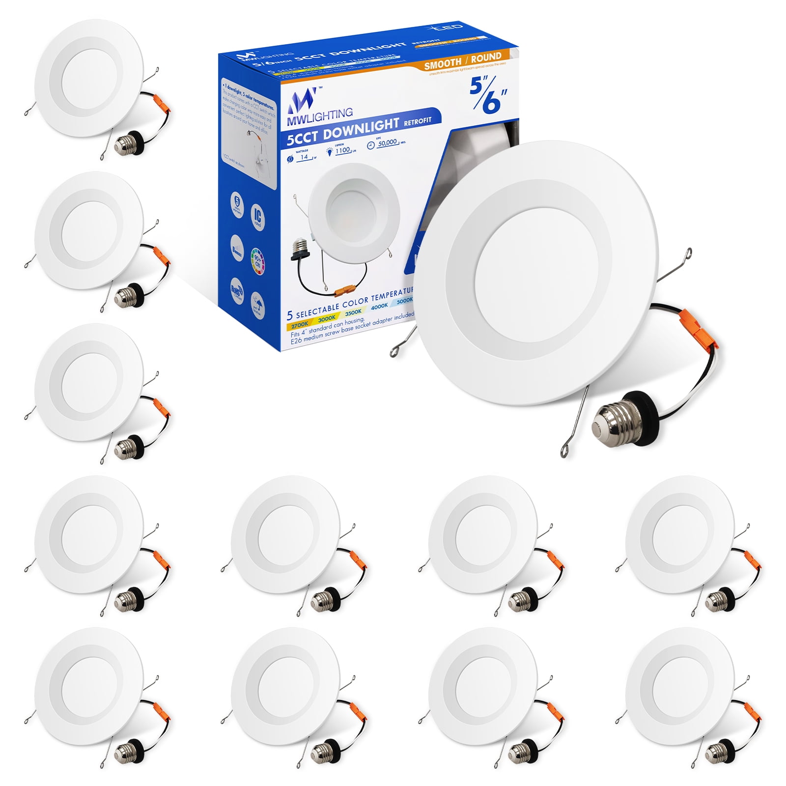 MW Lighting 6 Inch Recessed Downlight, Energy Star, Dimmable, 12 Count ...