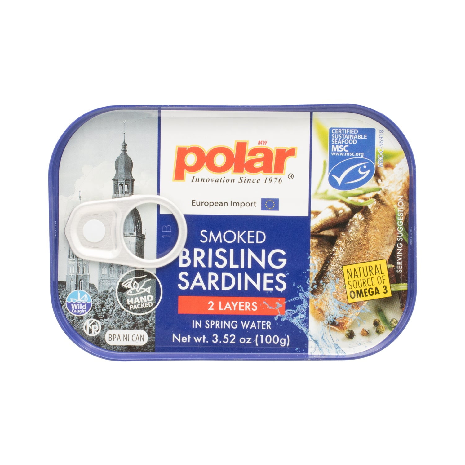 MW Polar Smoked Brisling Sardines in Spring Water, 3.52 oz Can, Wild ...