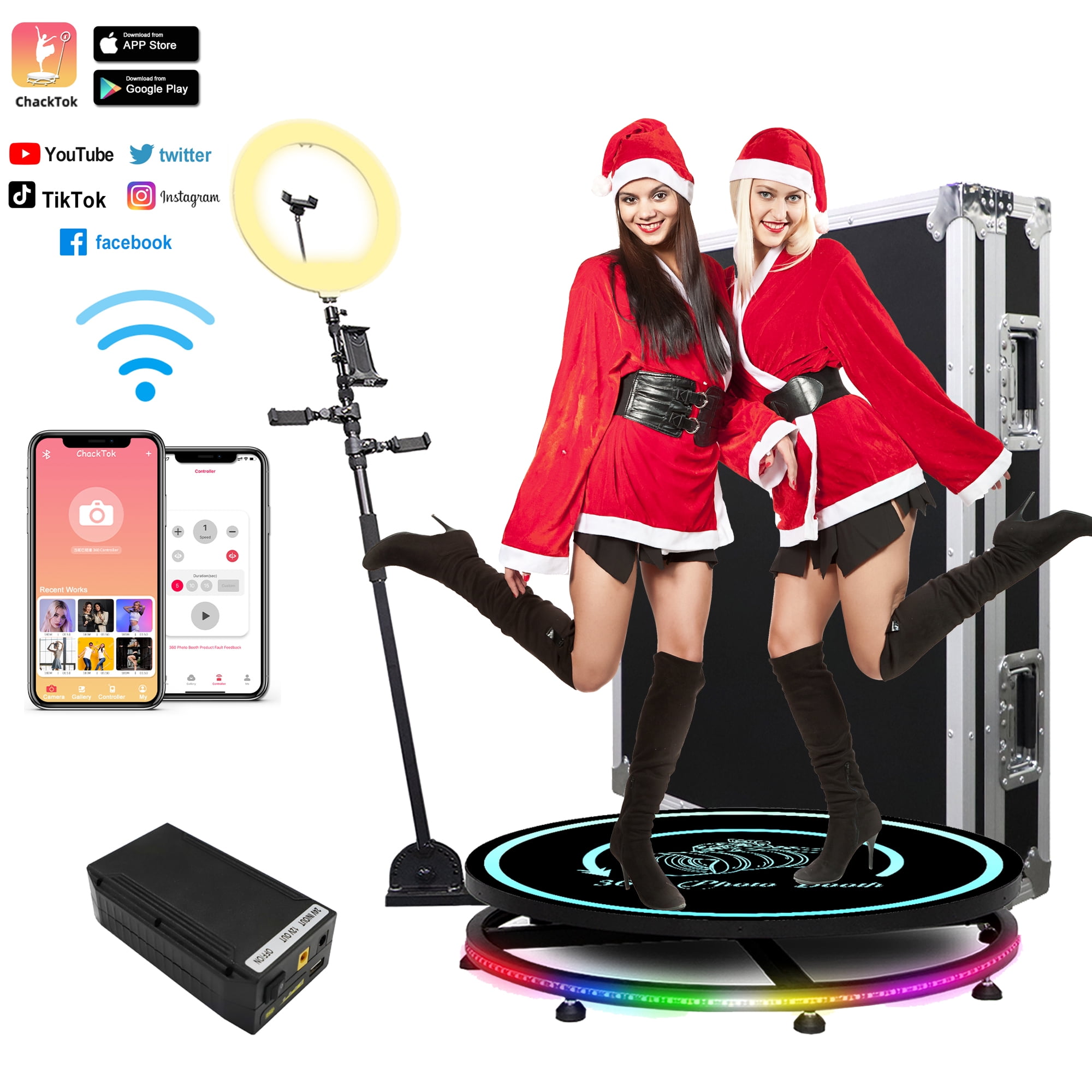 MWE 46" 360 Photo Booth Machine APP Remote Control Photobooth Automatic Spinner Camera Flight ...