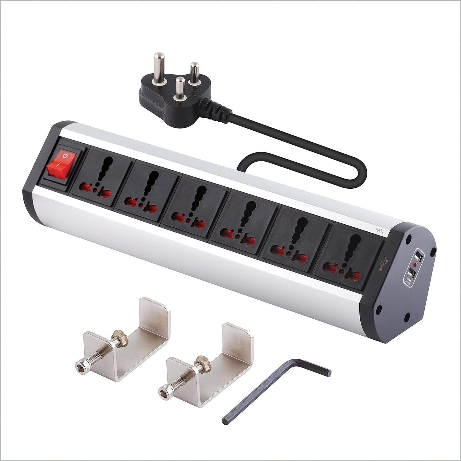 MX Premium Power Console 16 Amp 6 Universal Sockets with 2 USB Charging ...