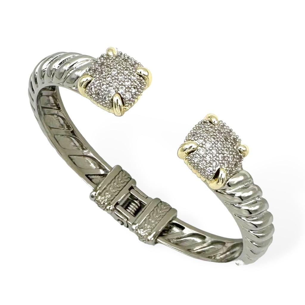 MX Signature Collection Two-Tone Cable Bracelet with Cubic Zirconia Tip ...