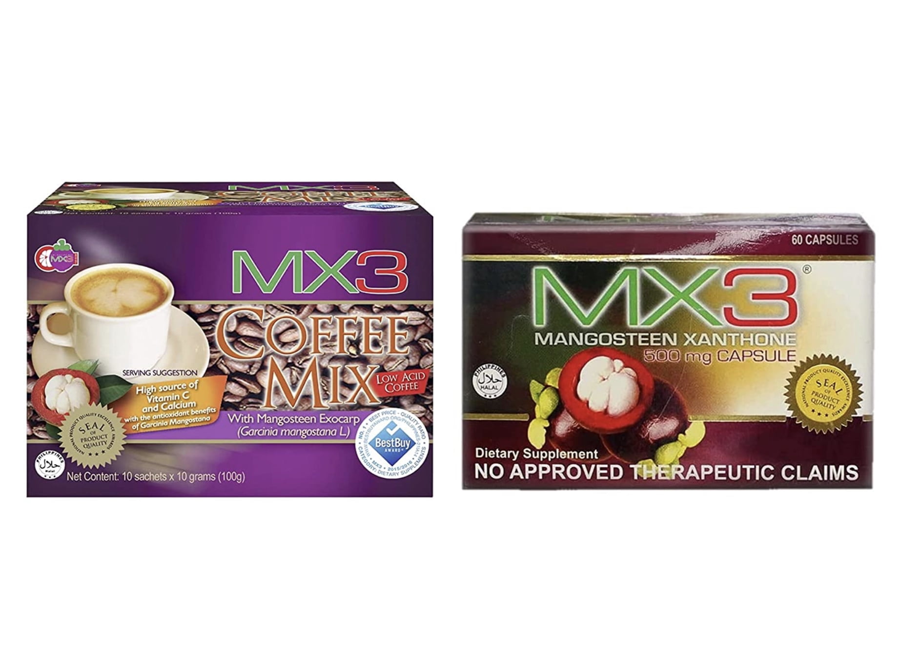 MX3 Mangosteen Xanthone 60 Capsules & Coffee Mix Set with Non-Dairy ...