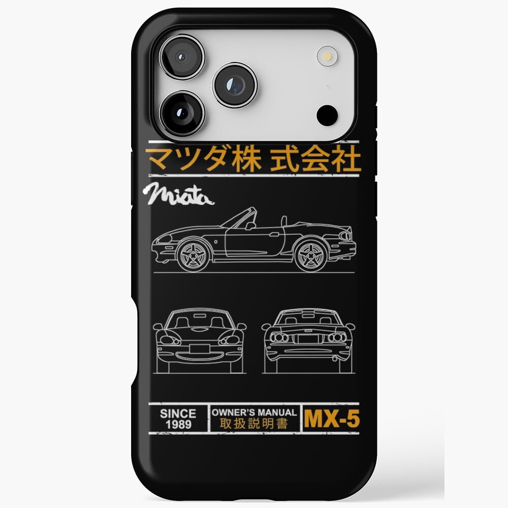 MX5 Miata blueprint detailed outline art iPhone Case 17 through 11 Pro ...