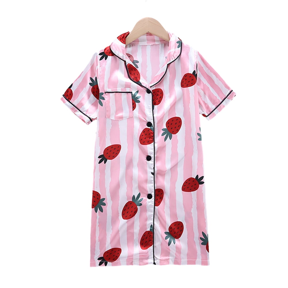 MXIEZI Girls Pajamas Dresses Summer Kids Short Sleeve Button Silky ...