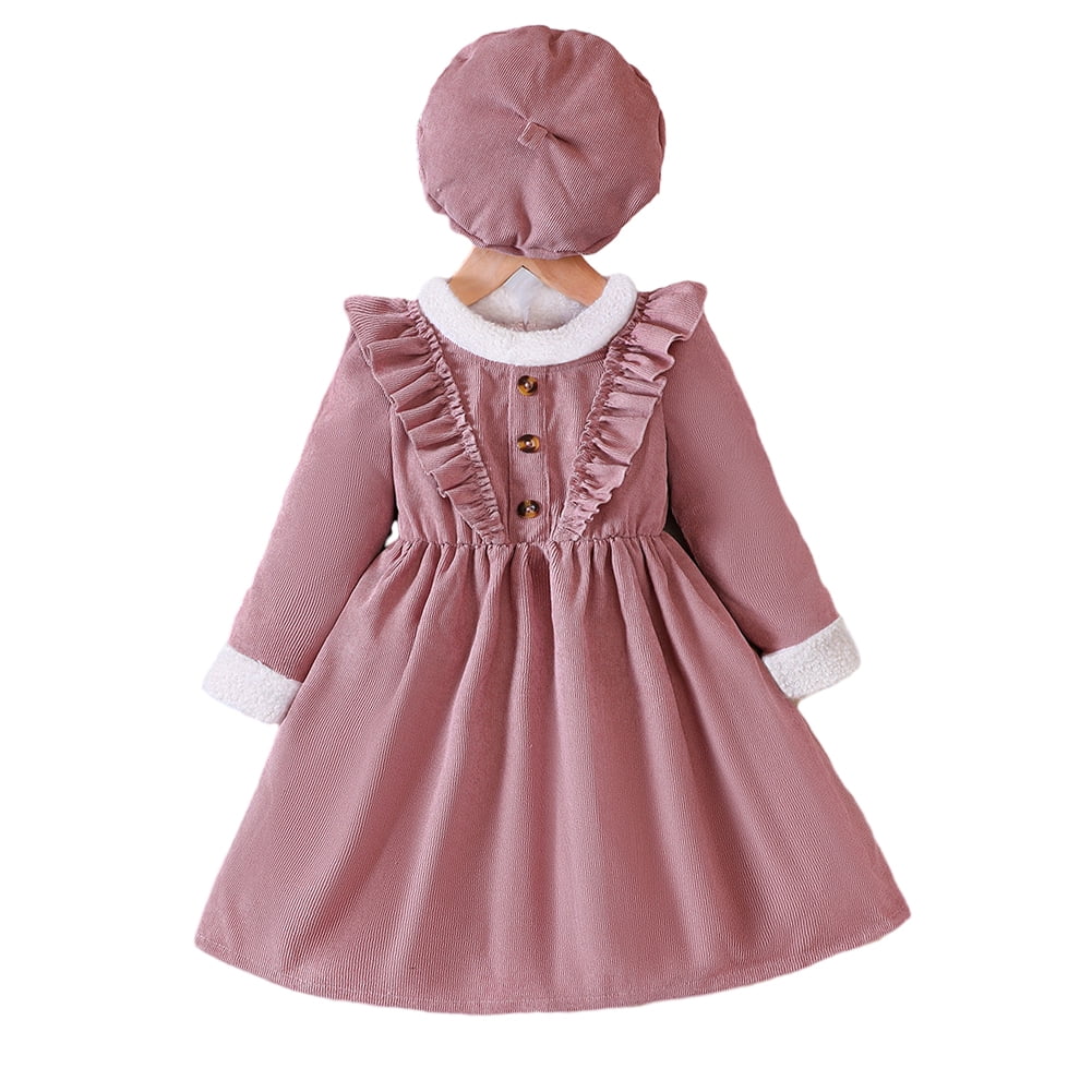 MXIEZI Kids Girls Corduroy Dress Set with Hat for 1-7T Toddler Casual ...
