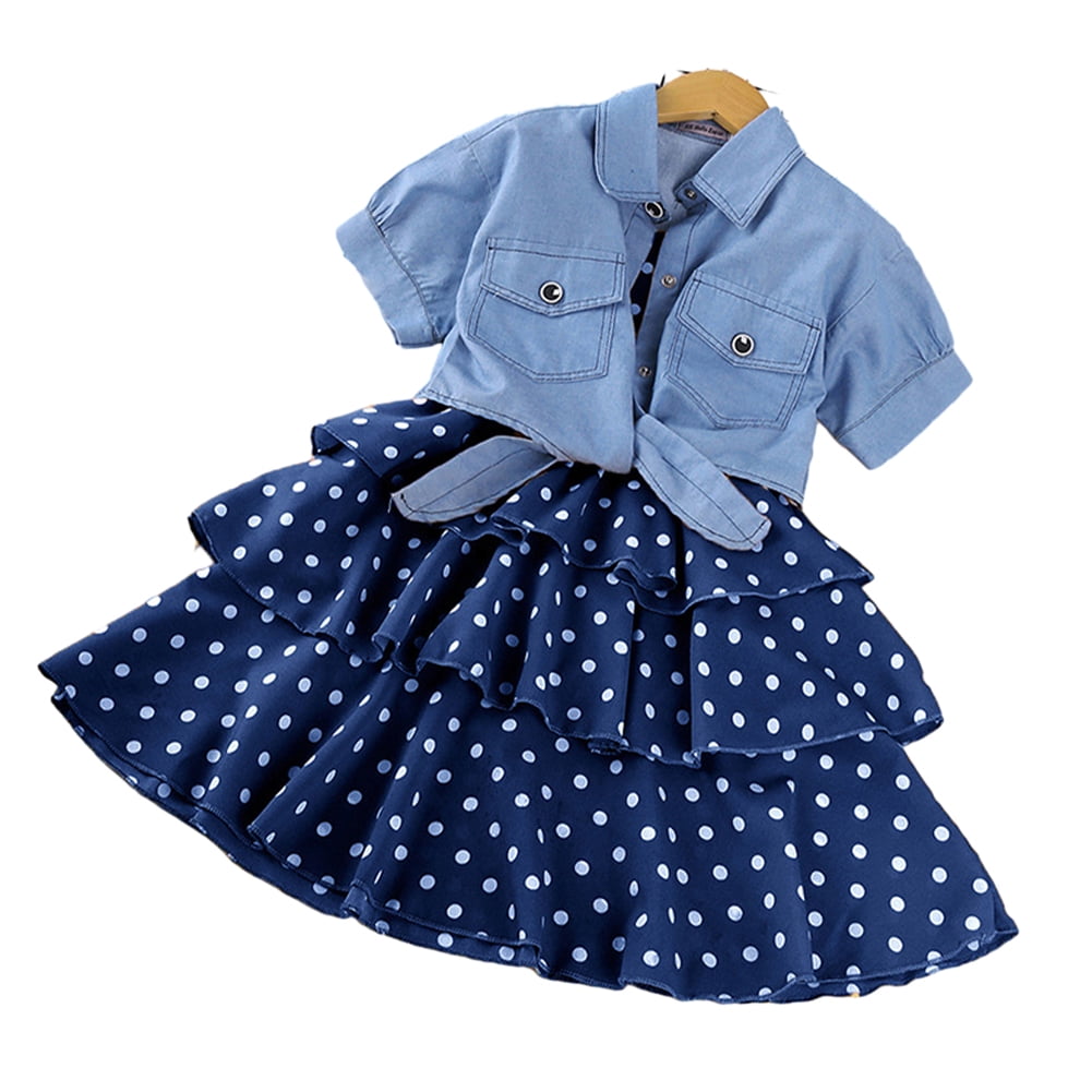 MXIEZI Little Girls 2-Piece Dress Set Short-Sleeved Denim Jacket and ...