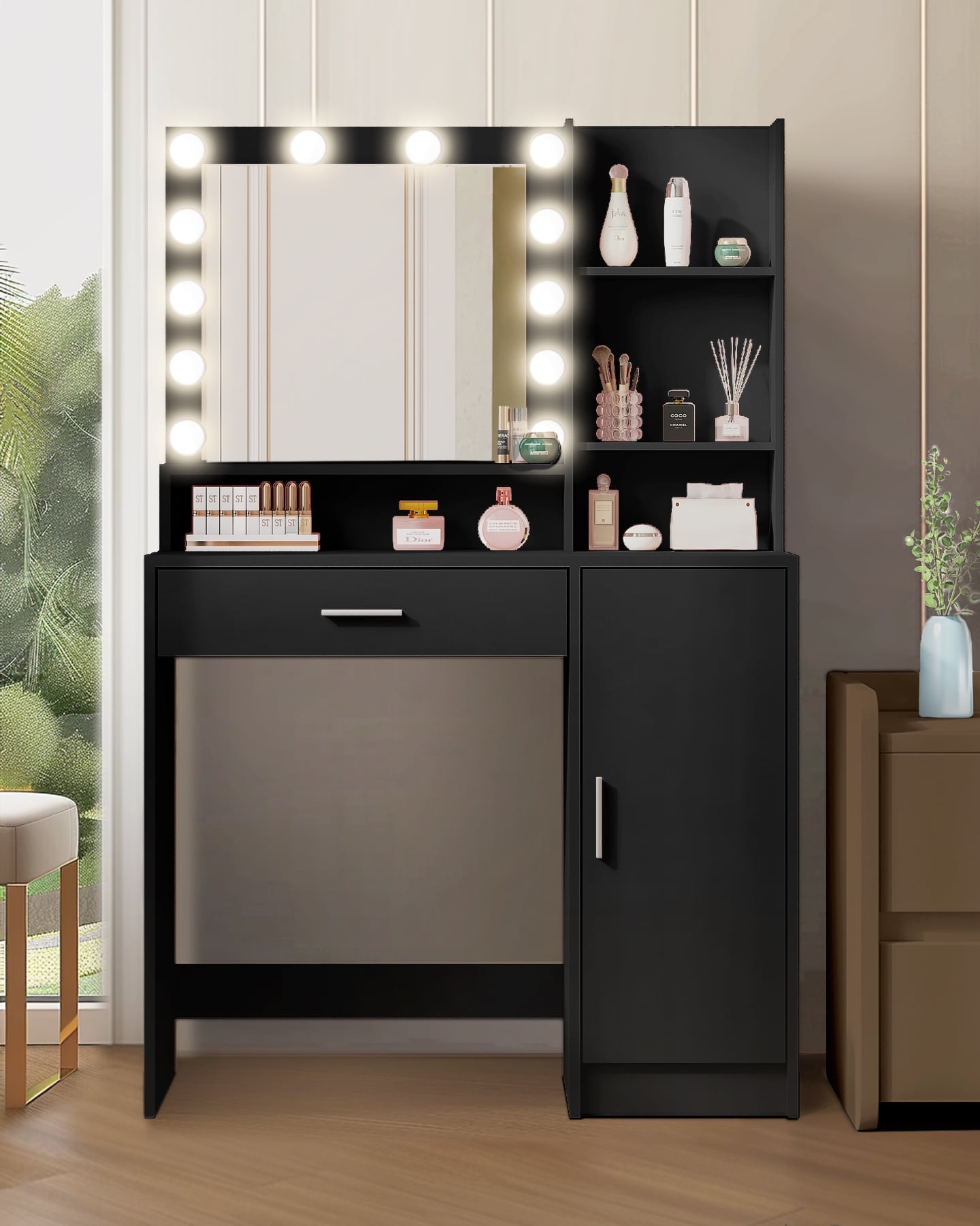 Whiteleopard Vanity Desk with Metal Brackets, Mirror & Adjustable Light ...