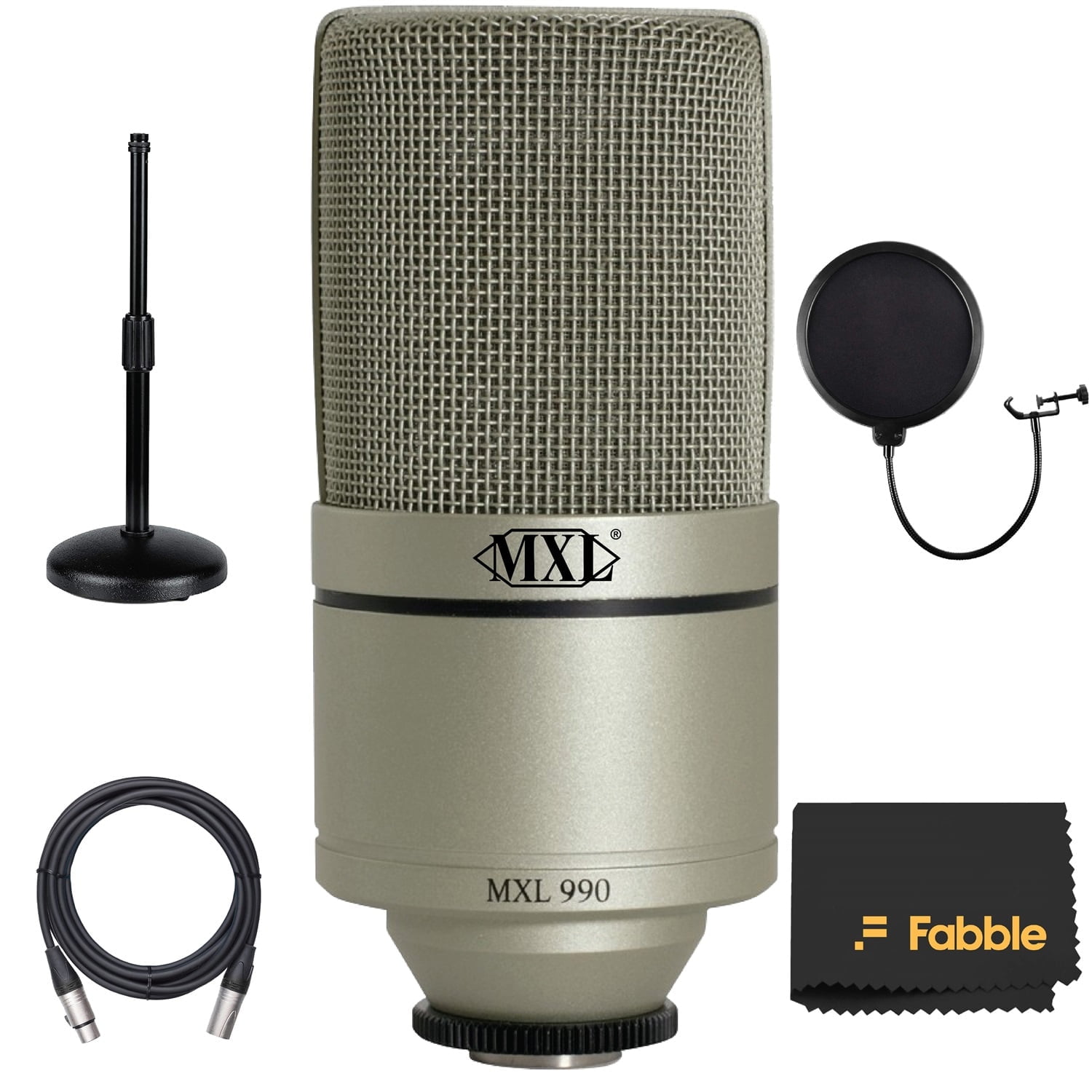 MXL 990 Condenser Microphone Bundle – Studio Recording Kit with Desktop Mic Stand with adapter ...