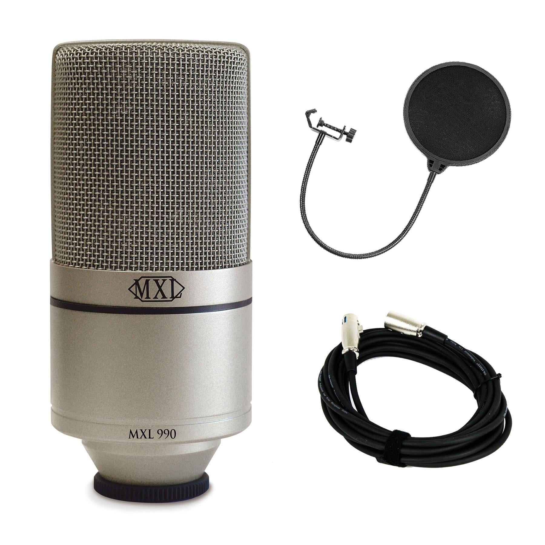 MXL 990 w/ 20-foot XLR Microphone Cable & Pop Filter Bundle - Walmart.com