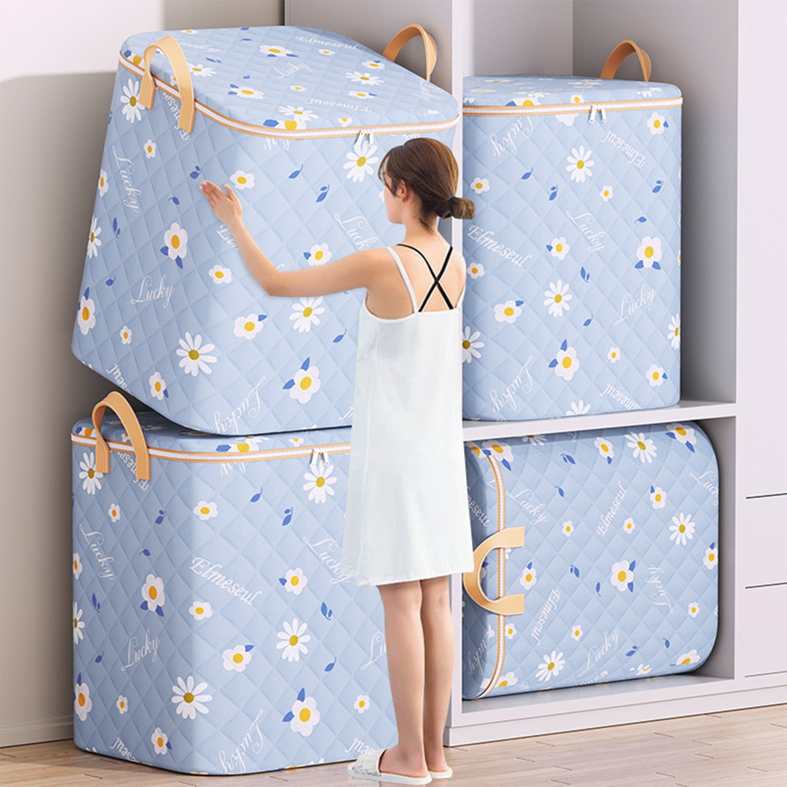 MXTPOV Azure Large Storage Bins with Lids Foldable Closet Organizers ...