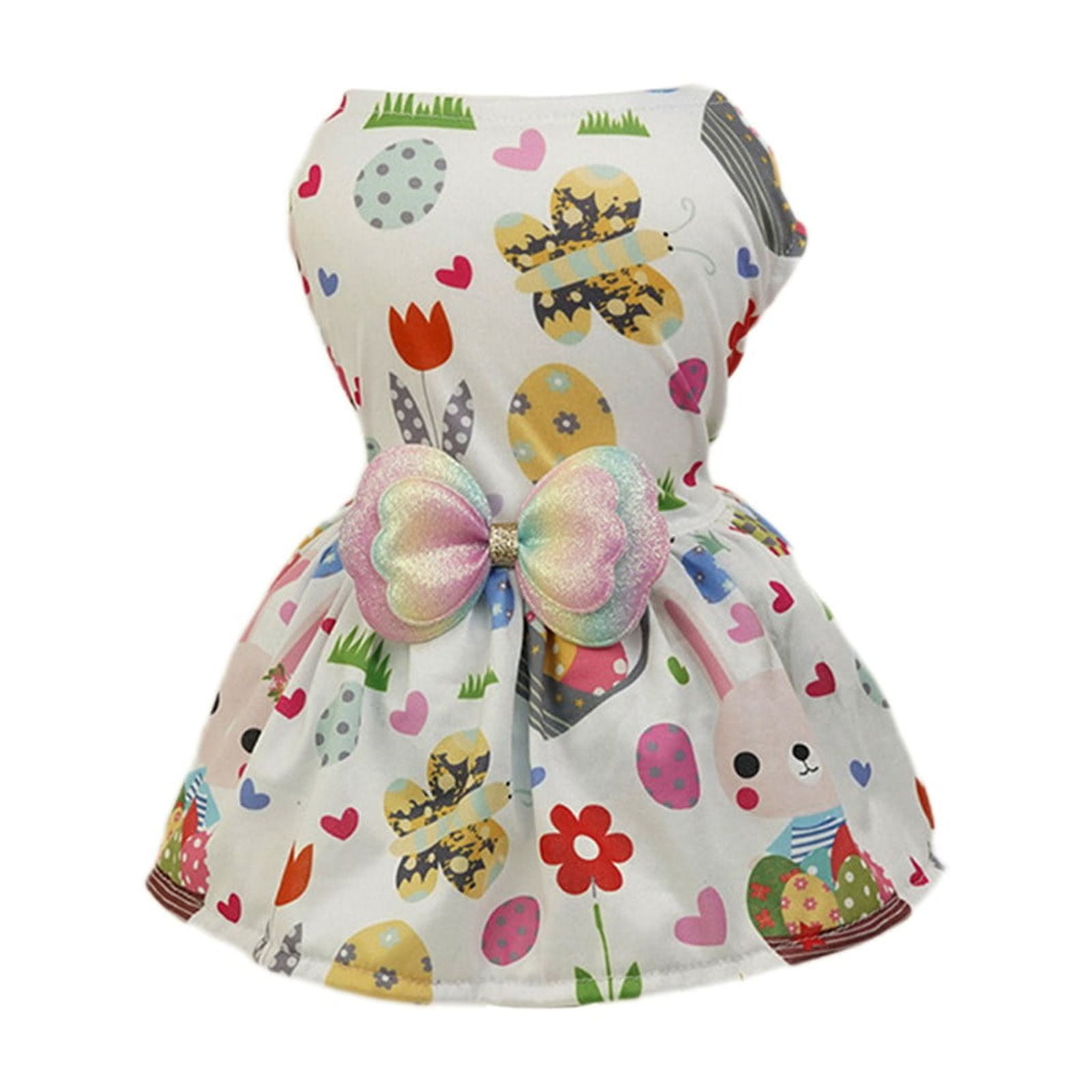 MXTPOV Colorful Pet Dog Dress with Bow, Easter Eggs Printed Dog Clothes ...