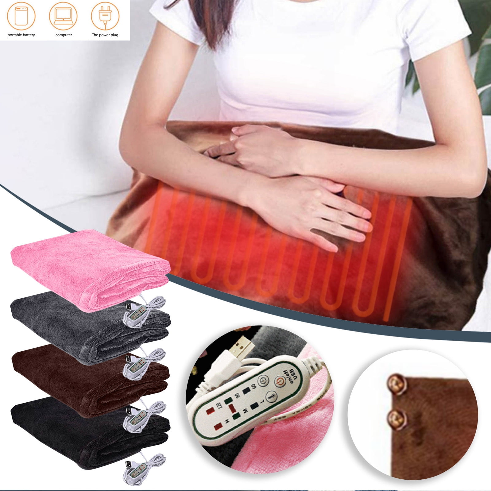 MXTPOV Multi Color Flannel Heated Blanket Intelligent Constant ...