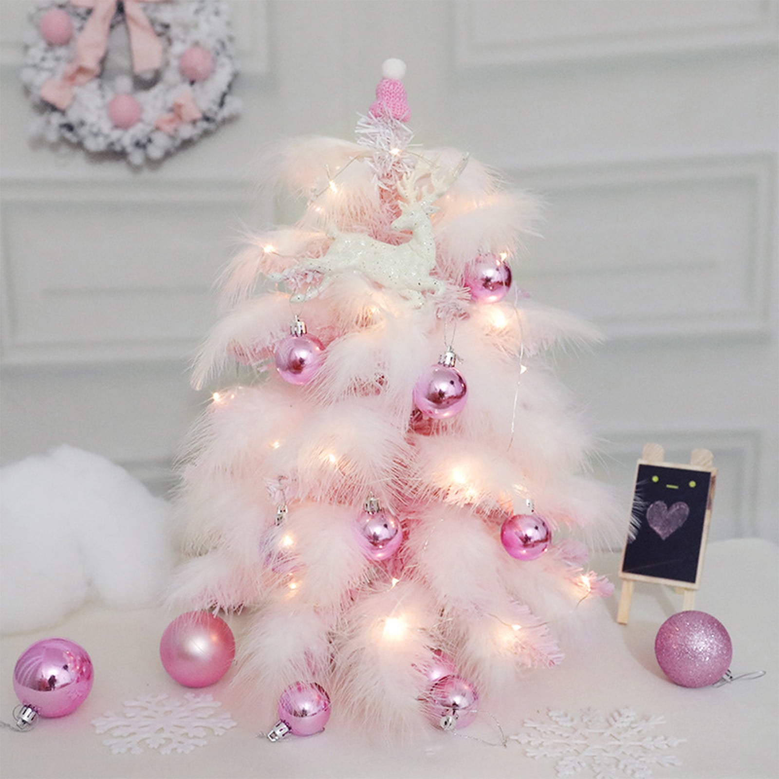 MXTPOV Pink Christmas Tree 23.6in Artificial Feather Christmas Tree ...