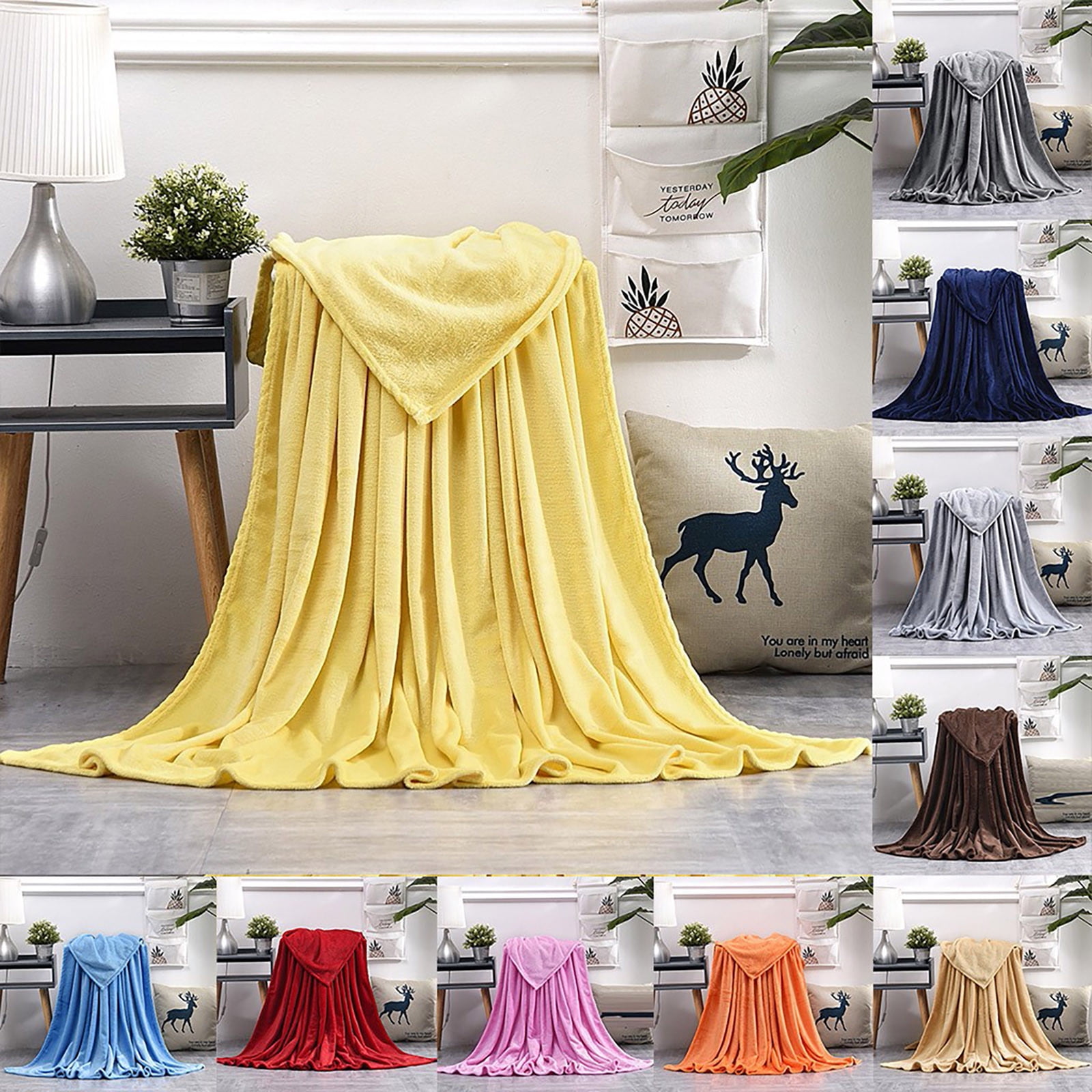 MXTPOV Queen Size Flannel Blanket Simple Solid Color Fleece Blanket ...