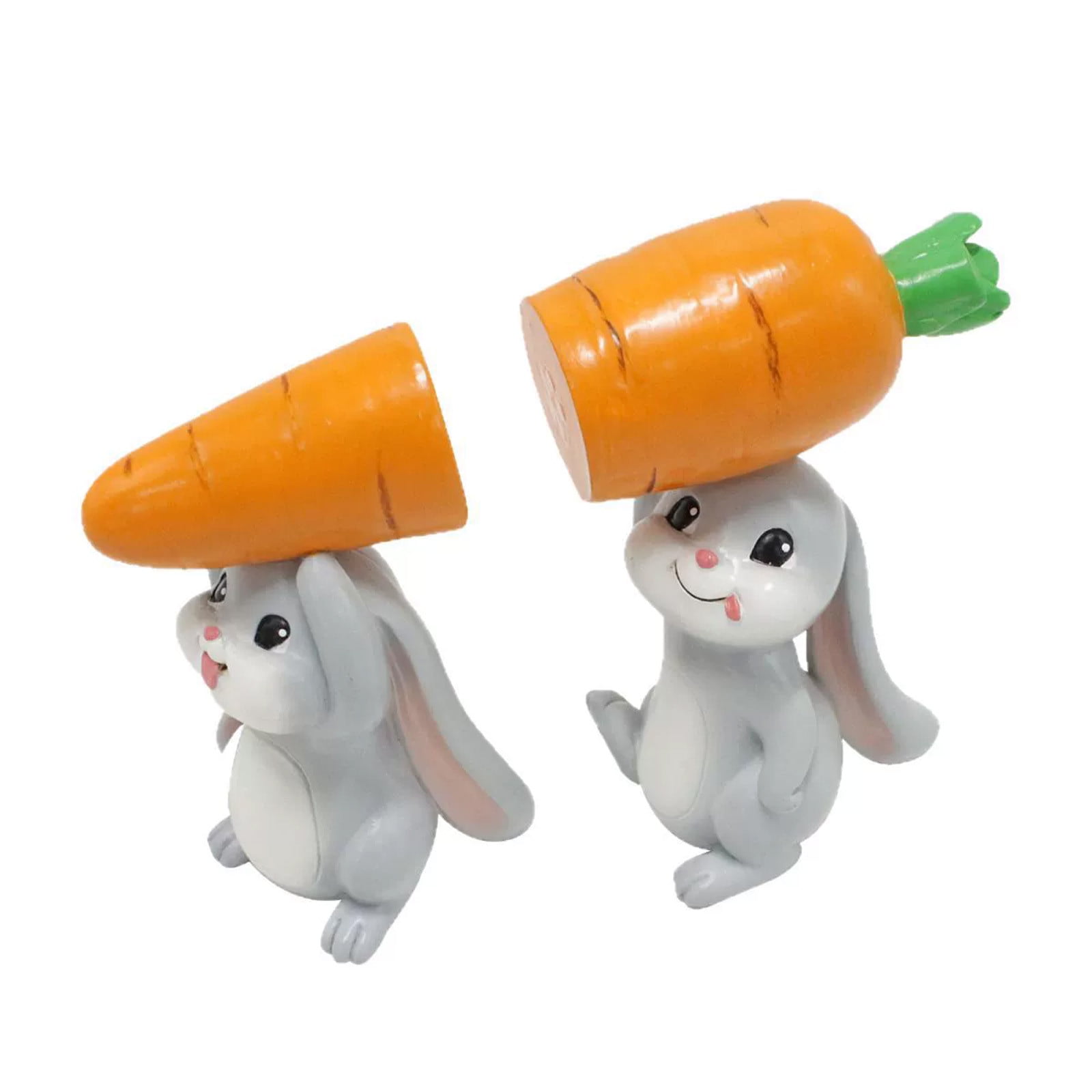 MXTPOV Resin Rabbits Ornament Set of 2, Creative Bunny Holding up ...