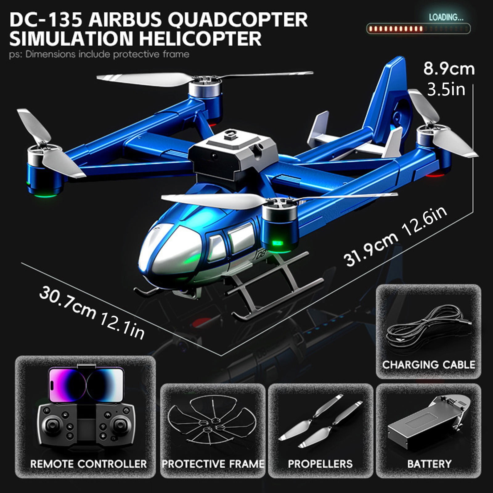 MXTPOV Simulation Helicopter Drone with Cool LED Lights, FPV Drone with ...