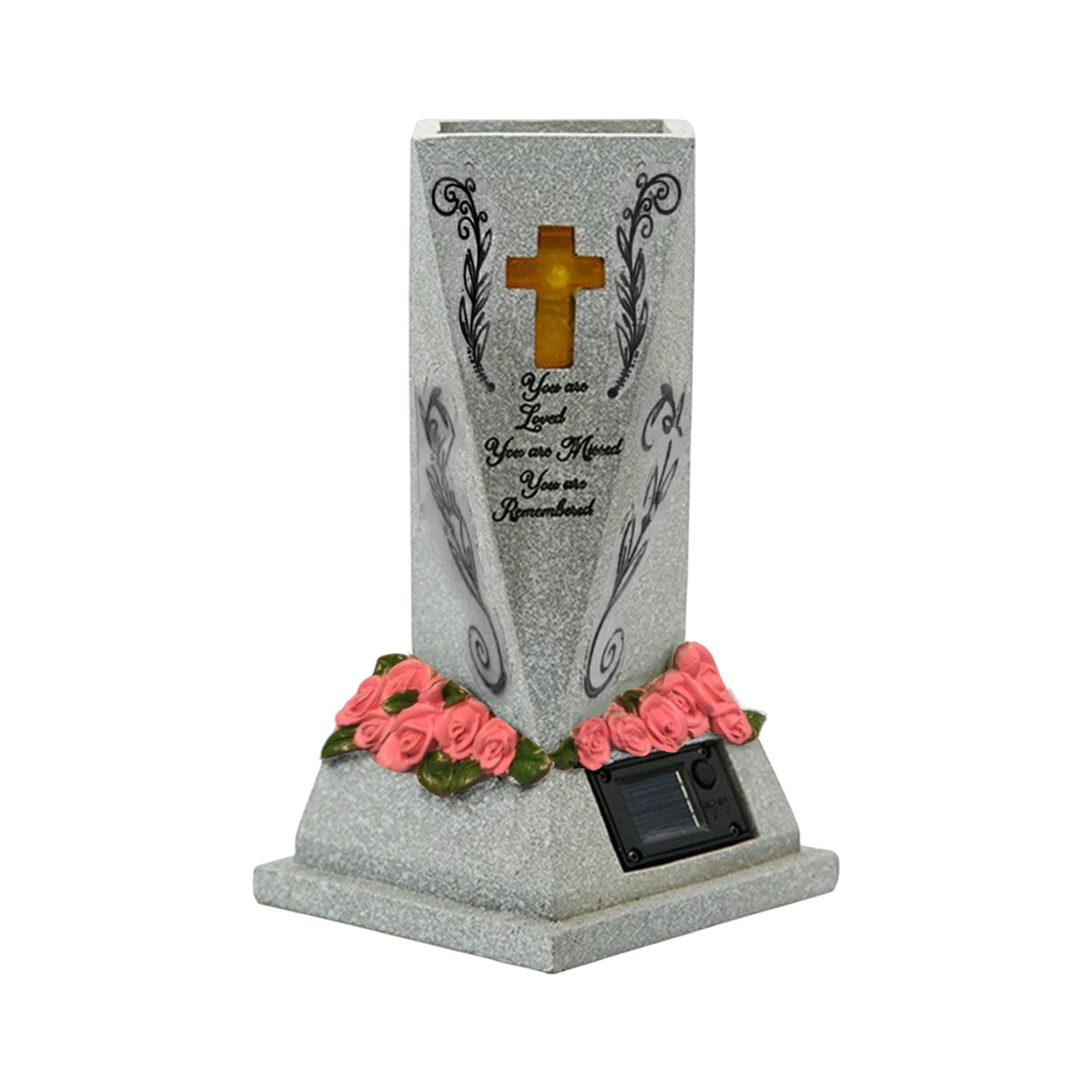 MXTPOV Solar Cemetery Grave Vase with LED Lights, Headstones Vases with ...