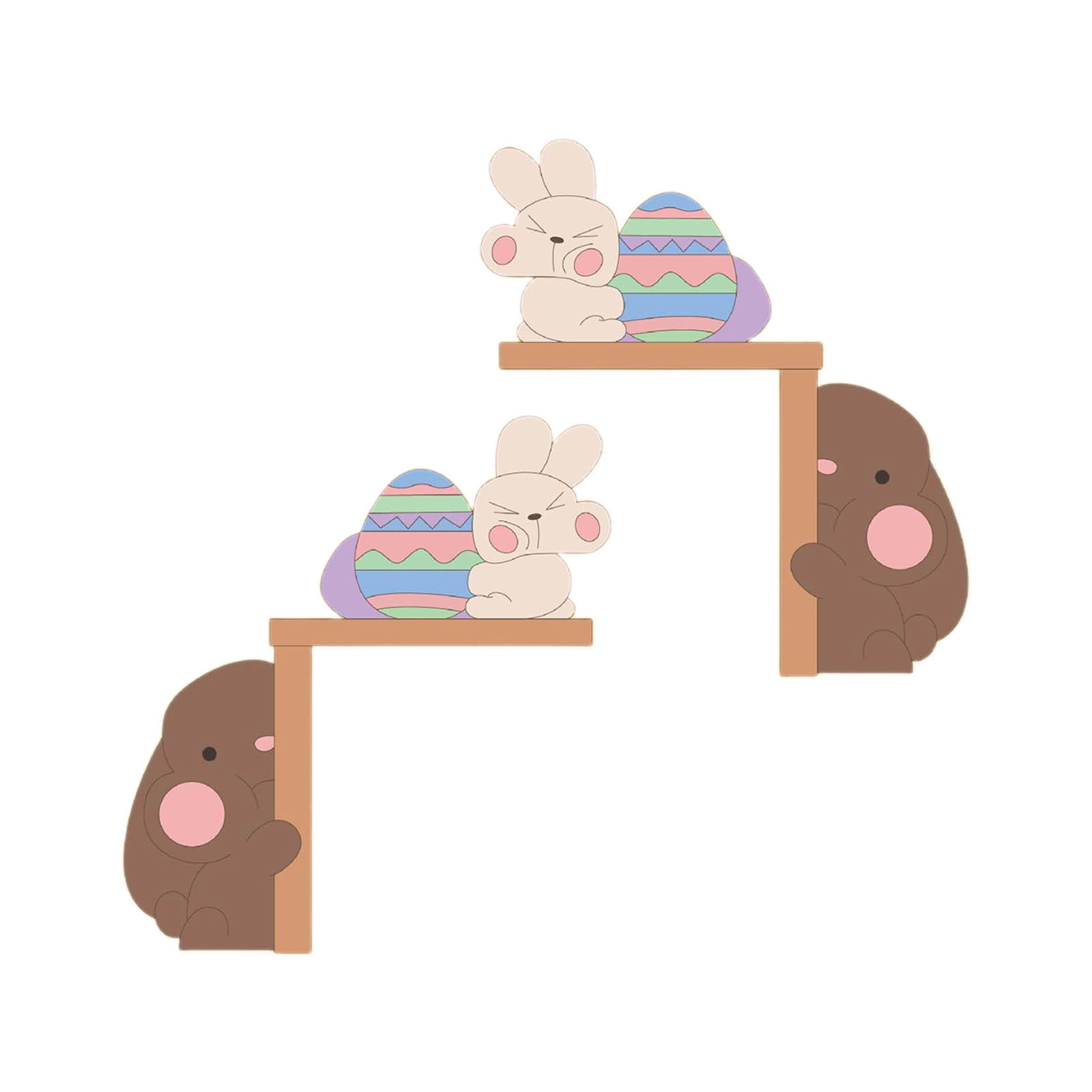 MXTPOV Wooden Door Frame Decor Set pf 2, Cute Easter Eggs Bunny Corner ...