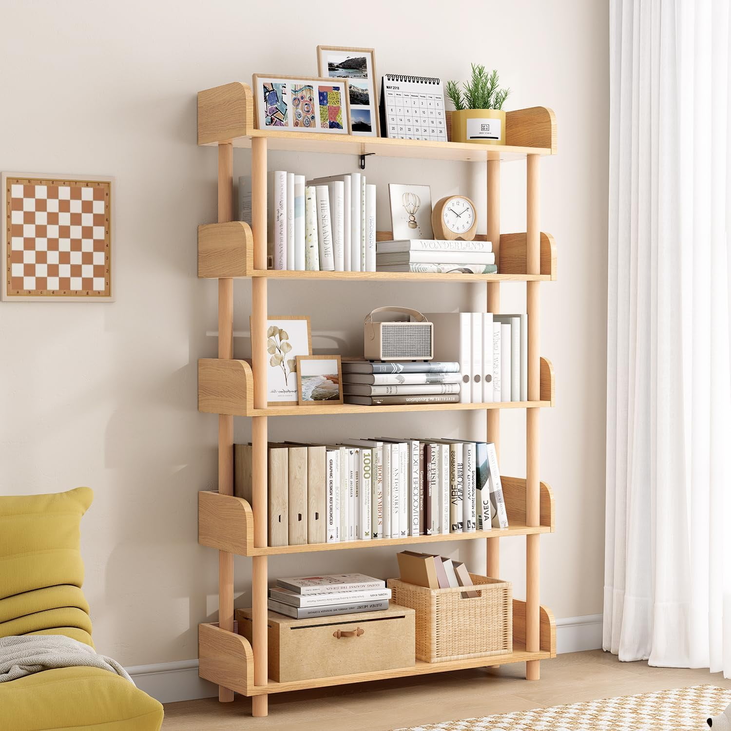 MXV 5-Tier Bookshelf Wooden Open Modern Display Shelf with Standing ...